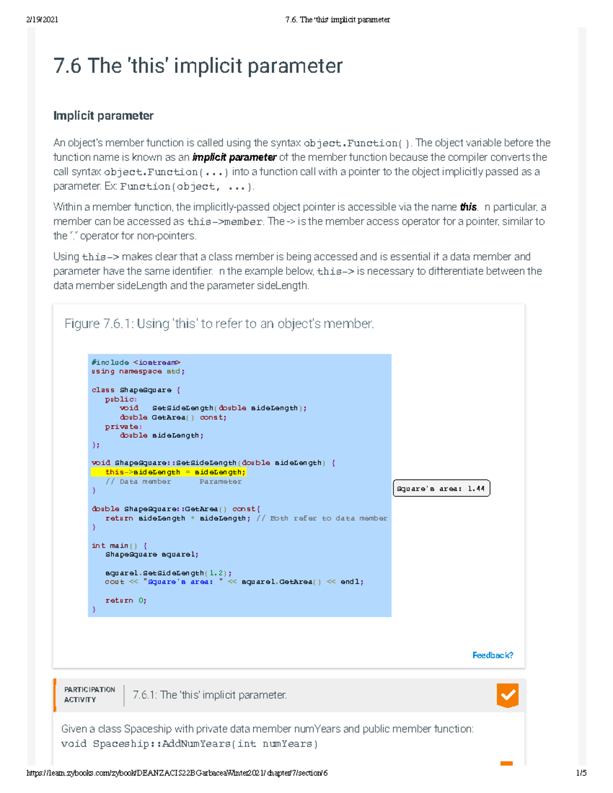 7.6. The 'this' implicit parameter - 7 The 'this' implicit parameter ...