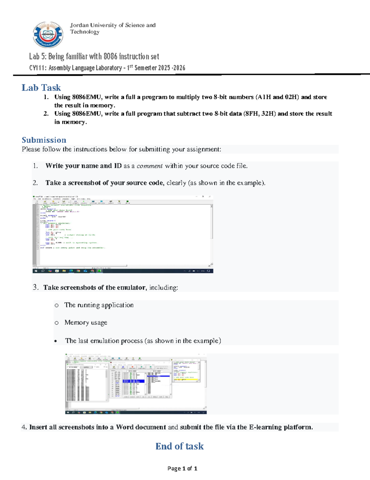 Lab 5: 8086 Instruction Set Assembly Language Tasks - Sec5 IAASS - Studocu