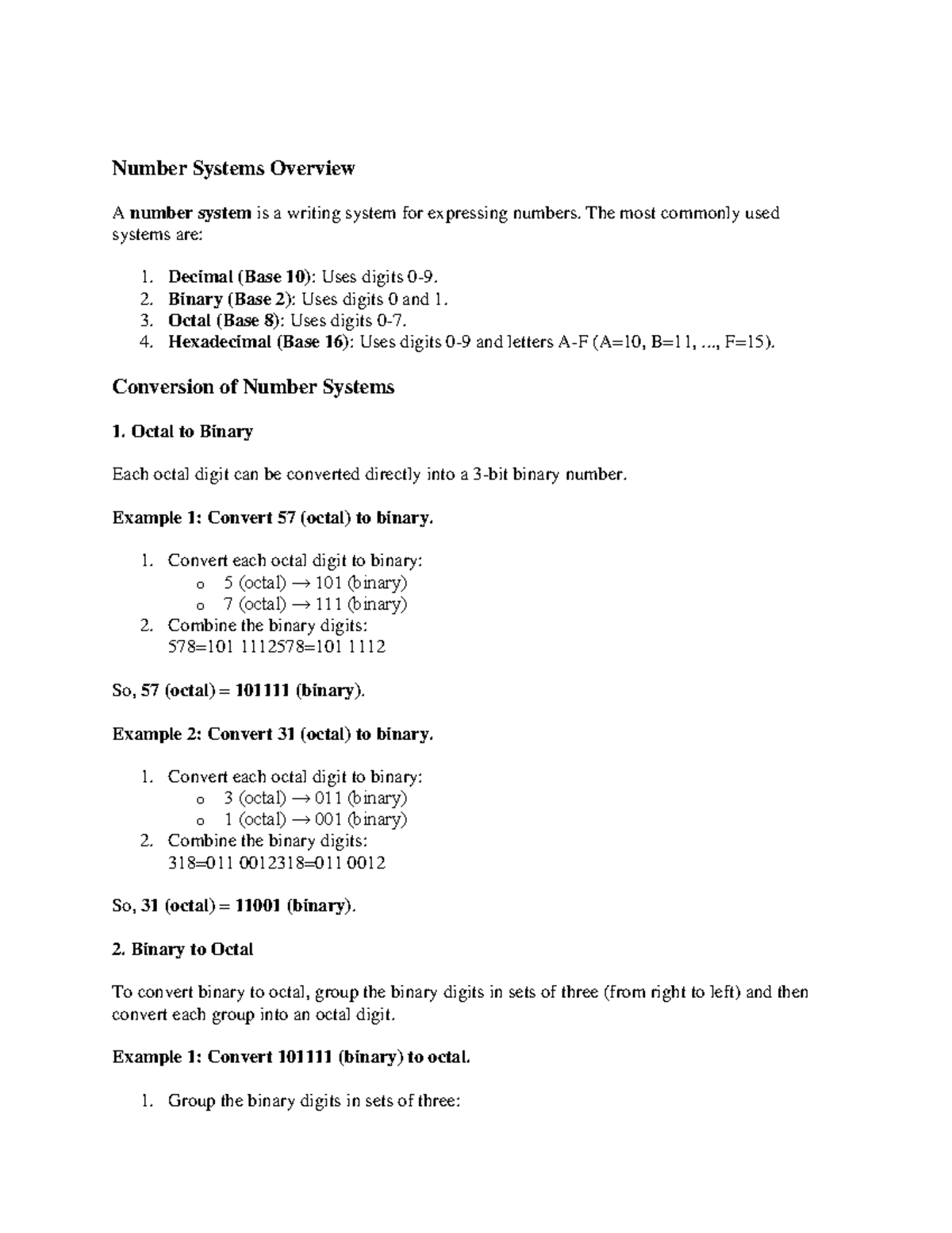 Number Systems Overview and Conversion Techniques (CS101) - Studocu