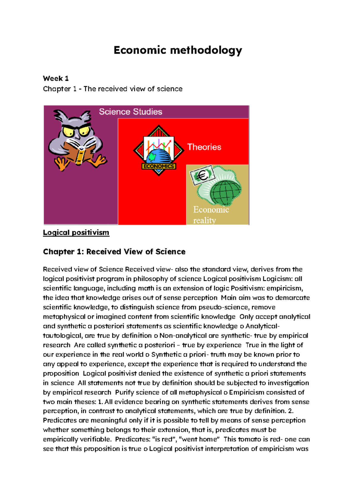 Week 1 Lecture Notes: Economic Methodology Overview - Studeersnel