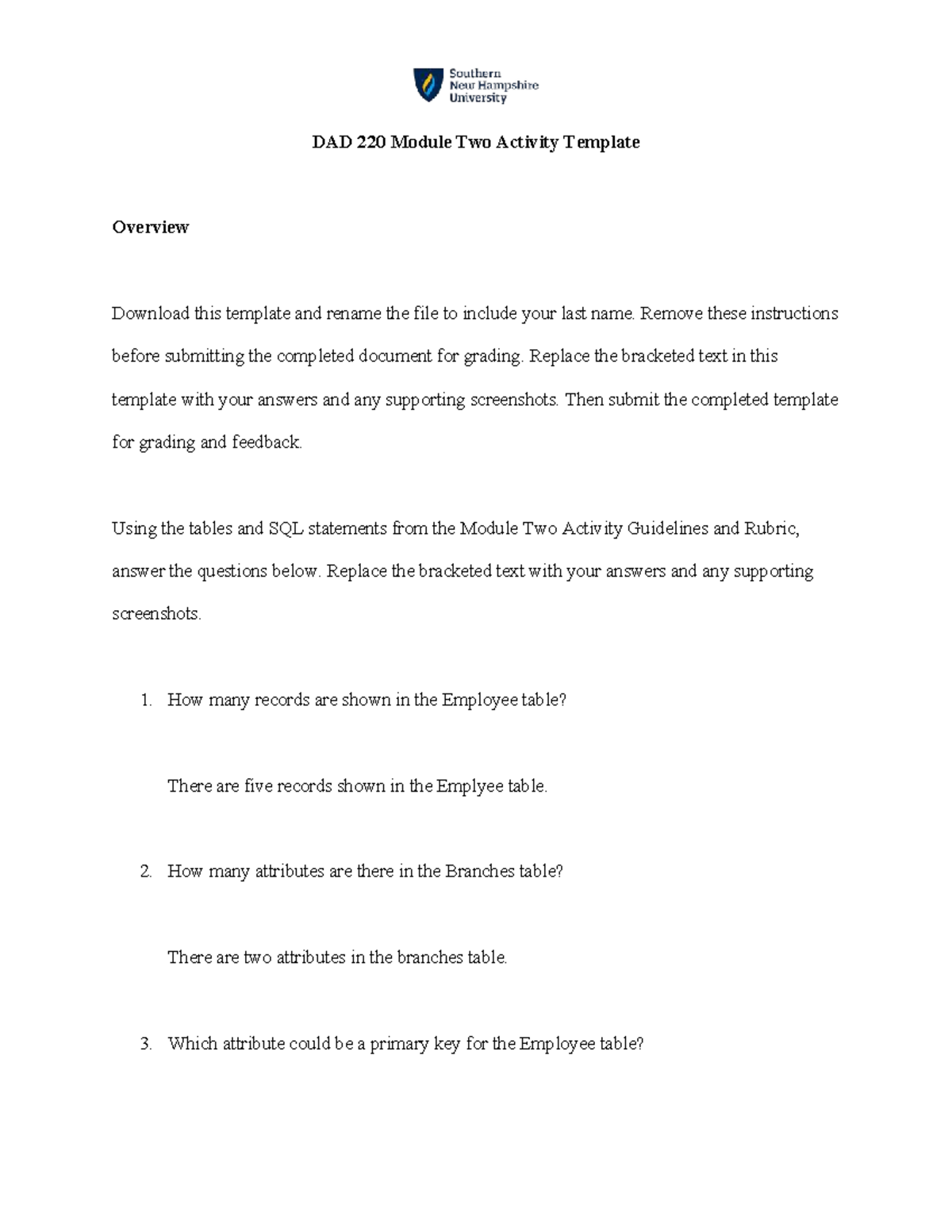 DAD 220 Module Two Activity Template - DAD 220 Module Two Activity Template Overview Download ...