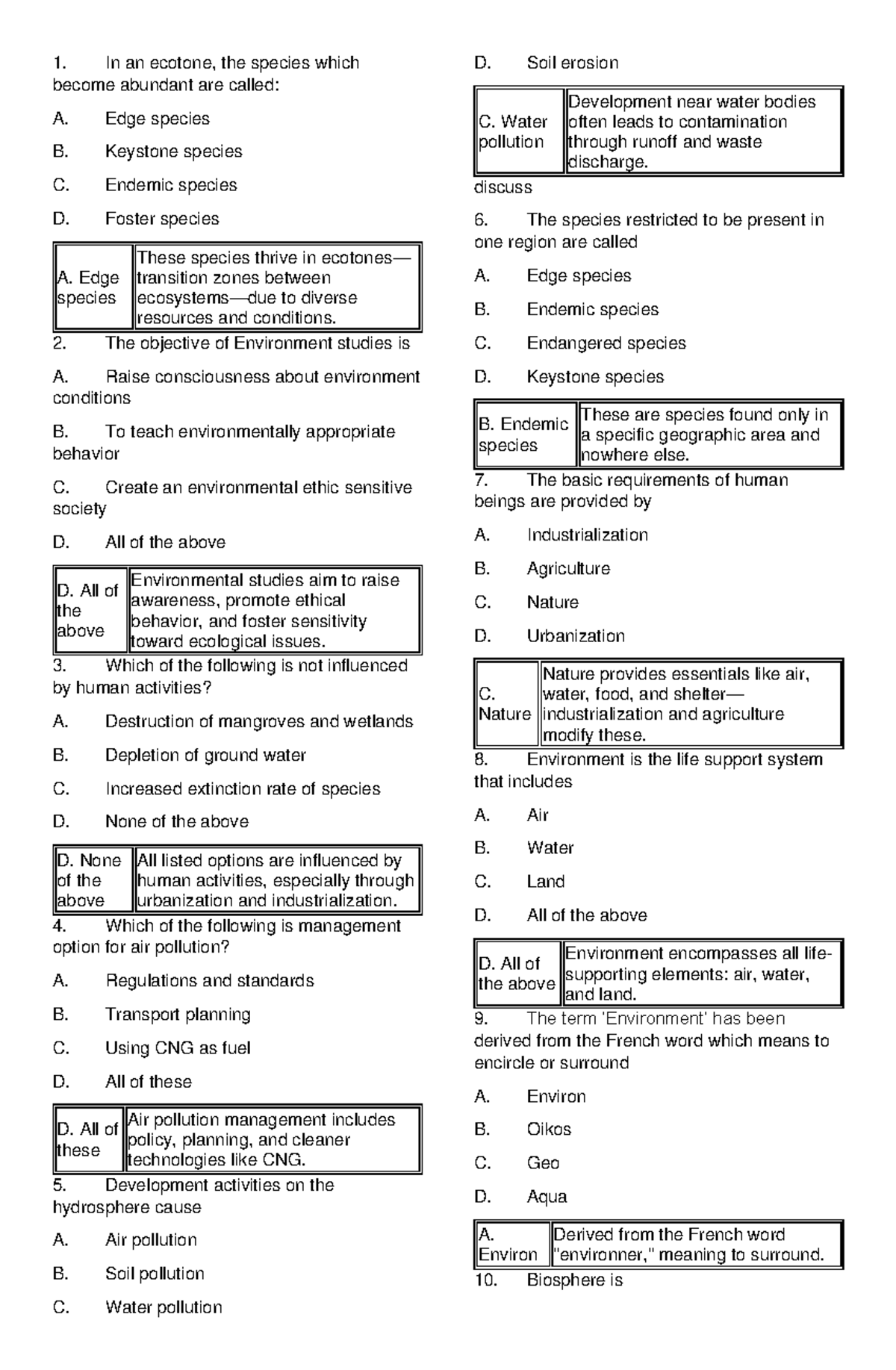Environmental Science Reviewer (ENV 101): Key Concepts and Answers ...