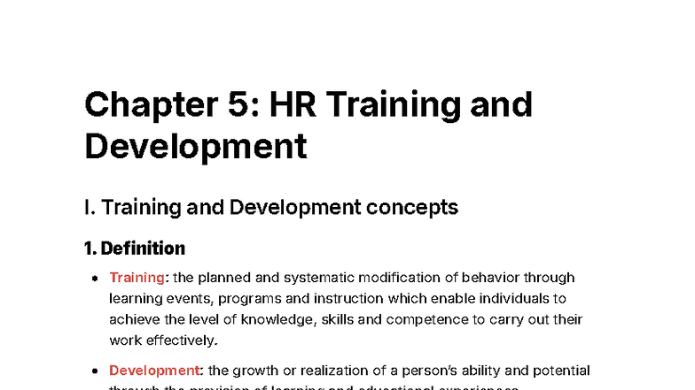 Chapter 5: HR Training & Development Concepts and Strategies - Studocu
