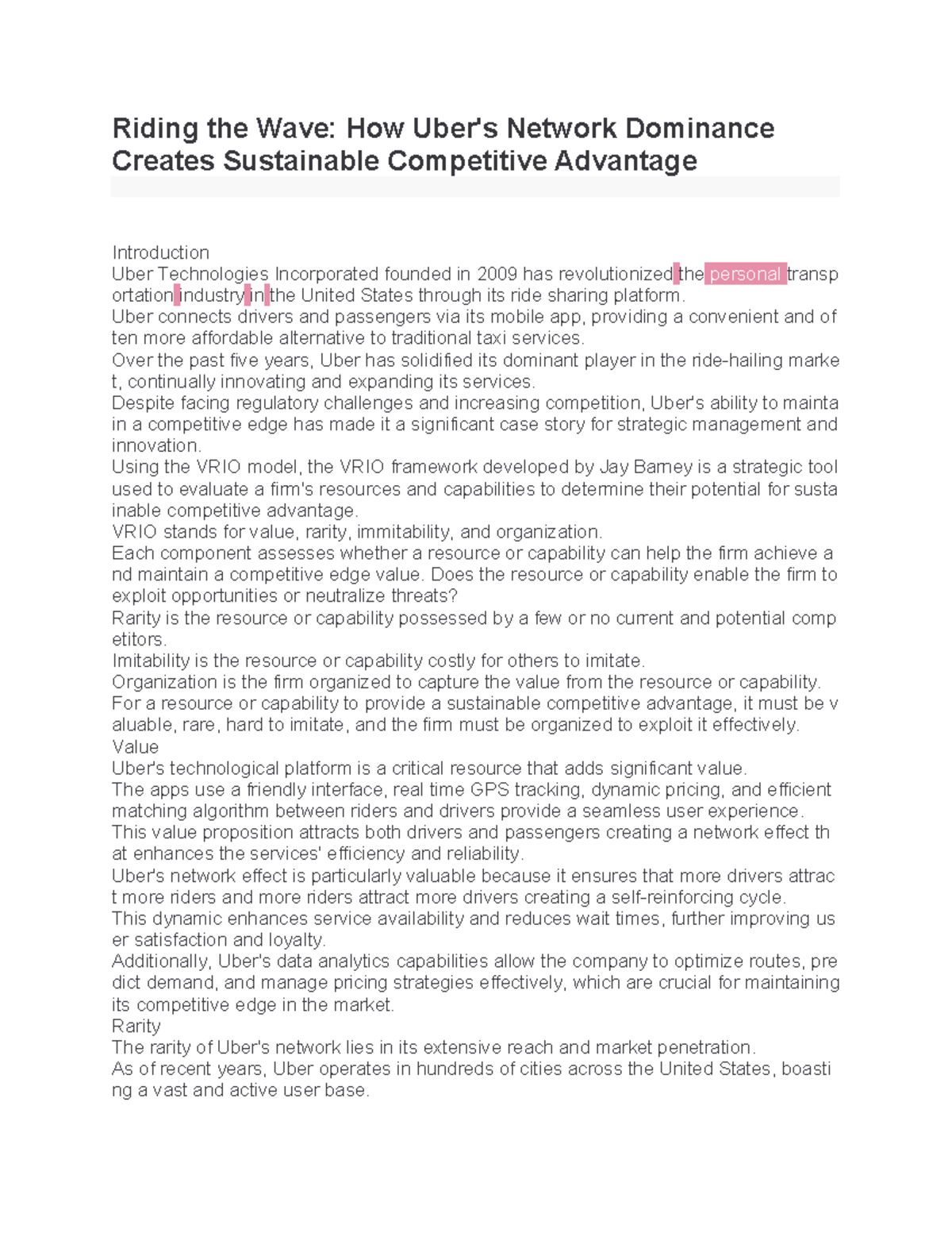 Uber's network dominance and sustainable competitive advantage analysis ...