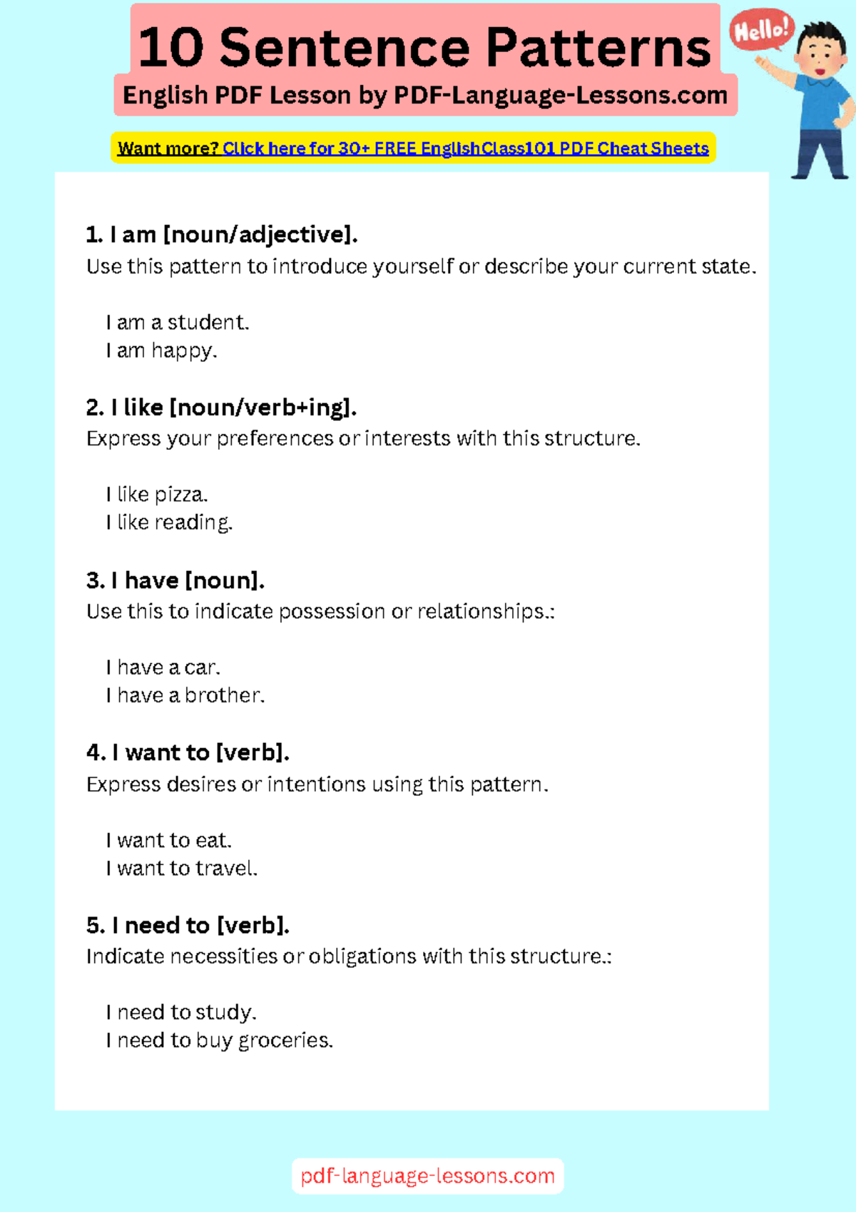 English Sentence Patterns PDF Lesson: 10 Key Structures Explained - Studocu