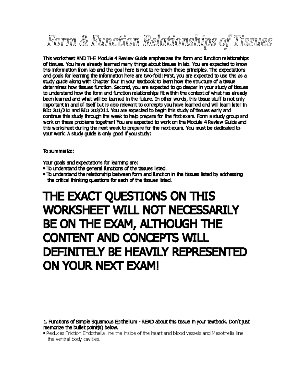 Module 4 Tissue Functions Worksheet Helpful - This worksheet AND THE ...