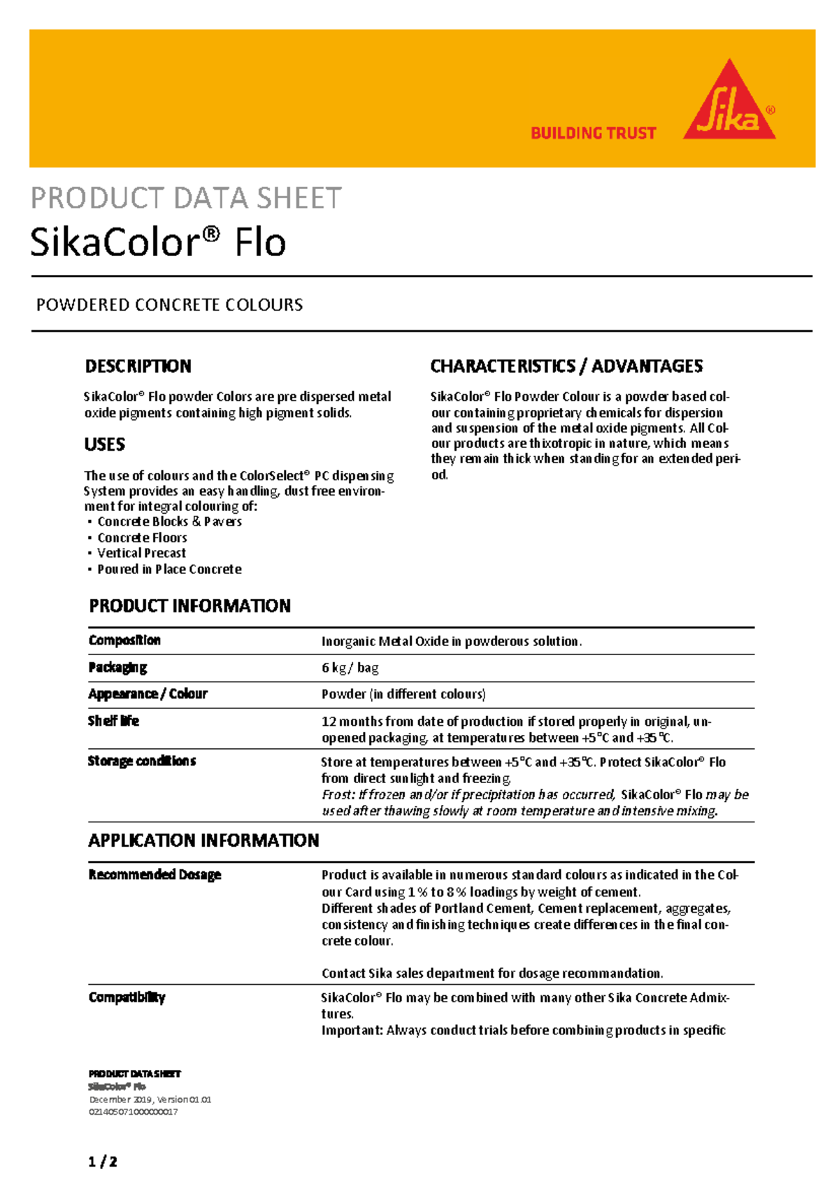 Sikacolor flo - bokk - PRODUCT DATA SHEET SikaColor® Flo December 2019 ...