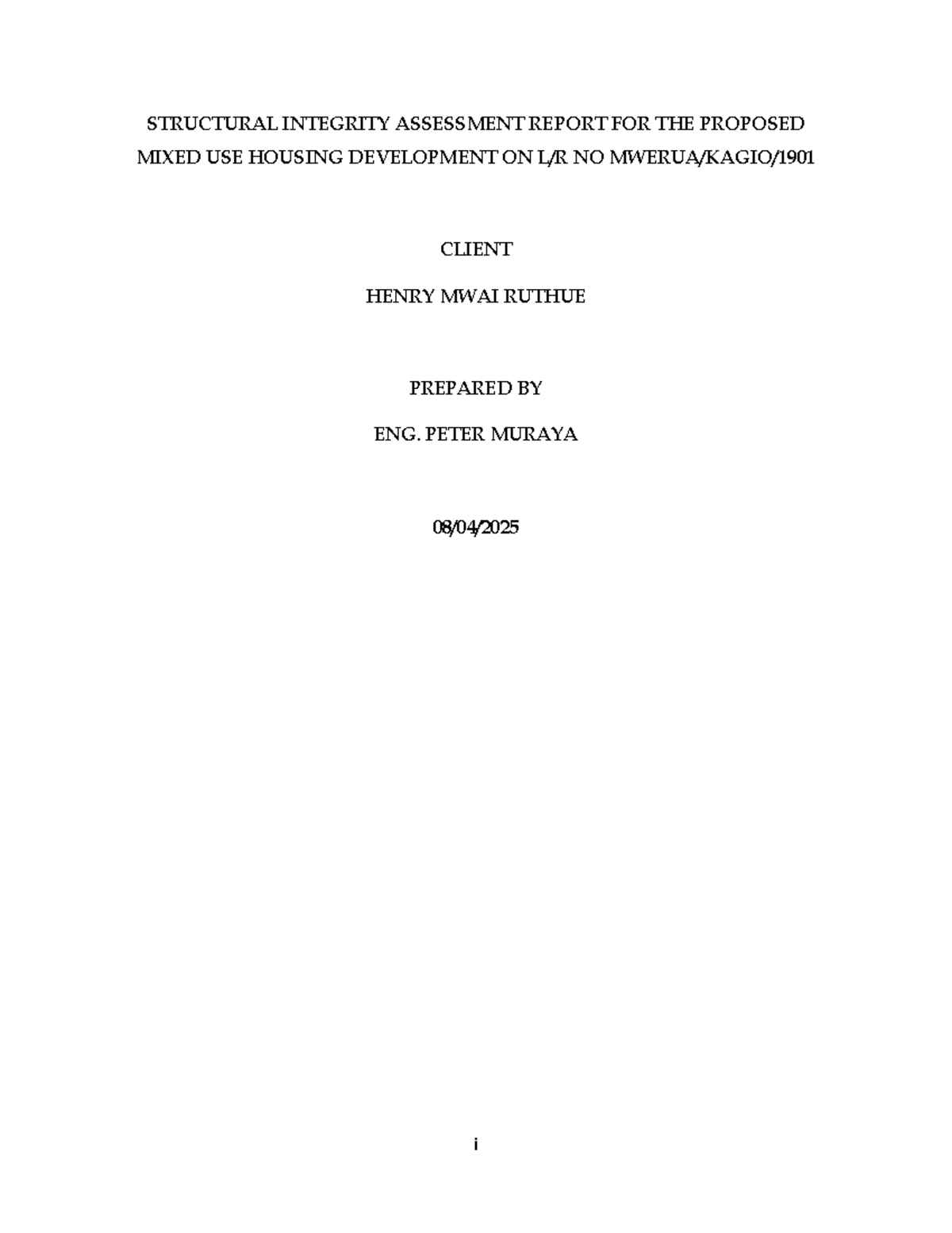 Structural Integrity Assessment Report FOR THE Proposed Mixed USE ...