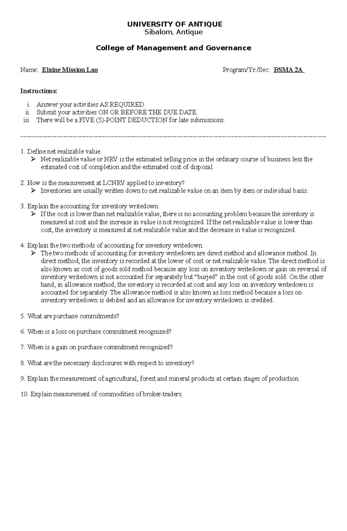 Activity 1: Understanding LCNRV in Inventory Accounting - BSMA 2A - Studocu