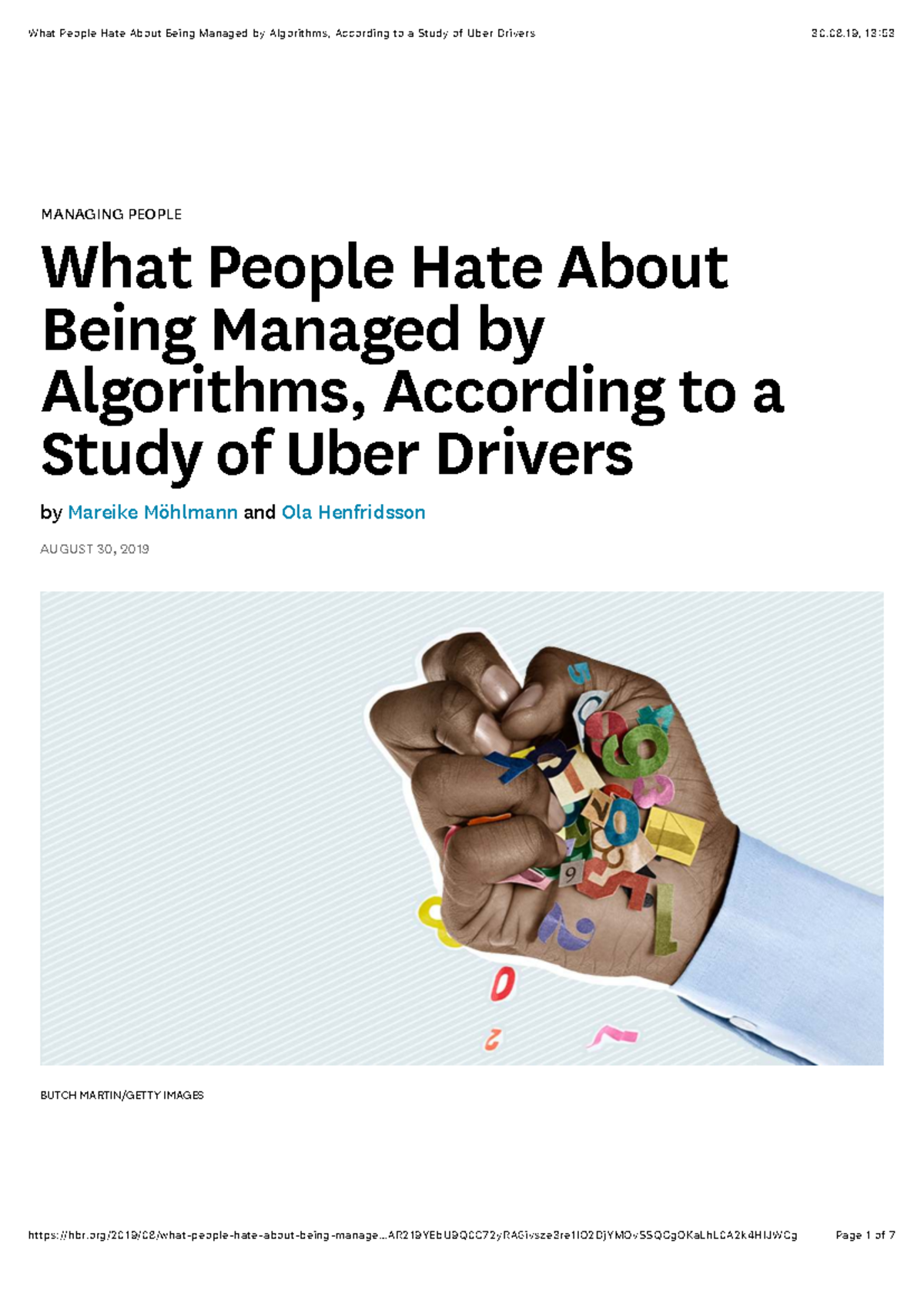 HBR Case Study: Uber Drivers' Frustrations with Algorithmic Management ...
