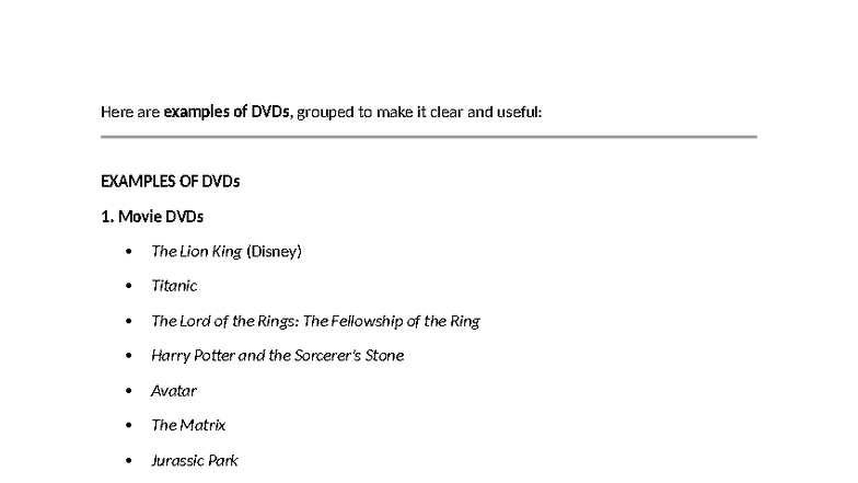 DVD Examples: Movies, TV Series, Animation, Education & Music - Studocu