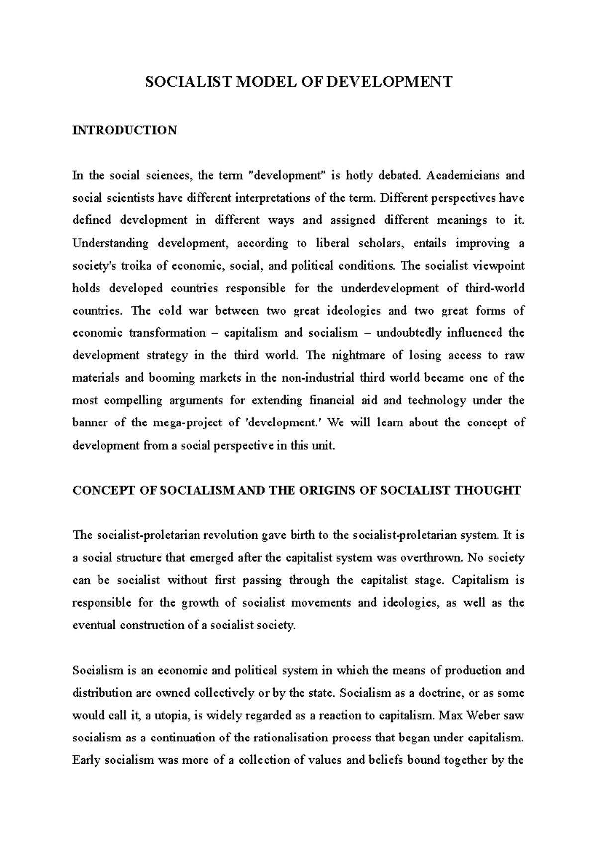 Socialist Model of Development: Analyzing Perspectives and Critiques ...