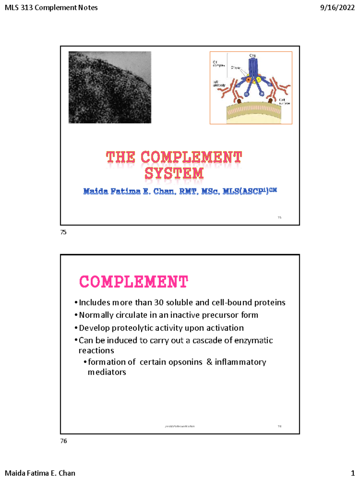 MLS 313 Final Exam Notes on Complement System - Studocu