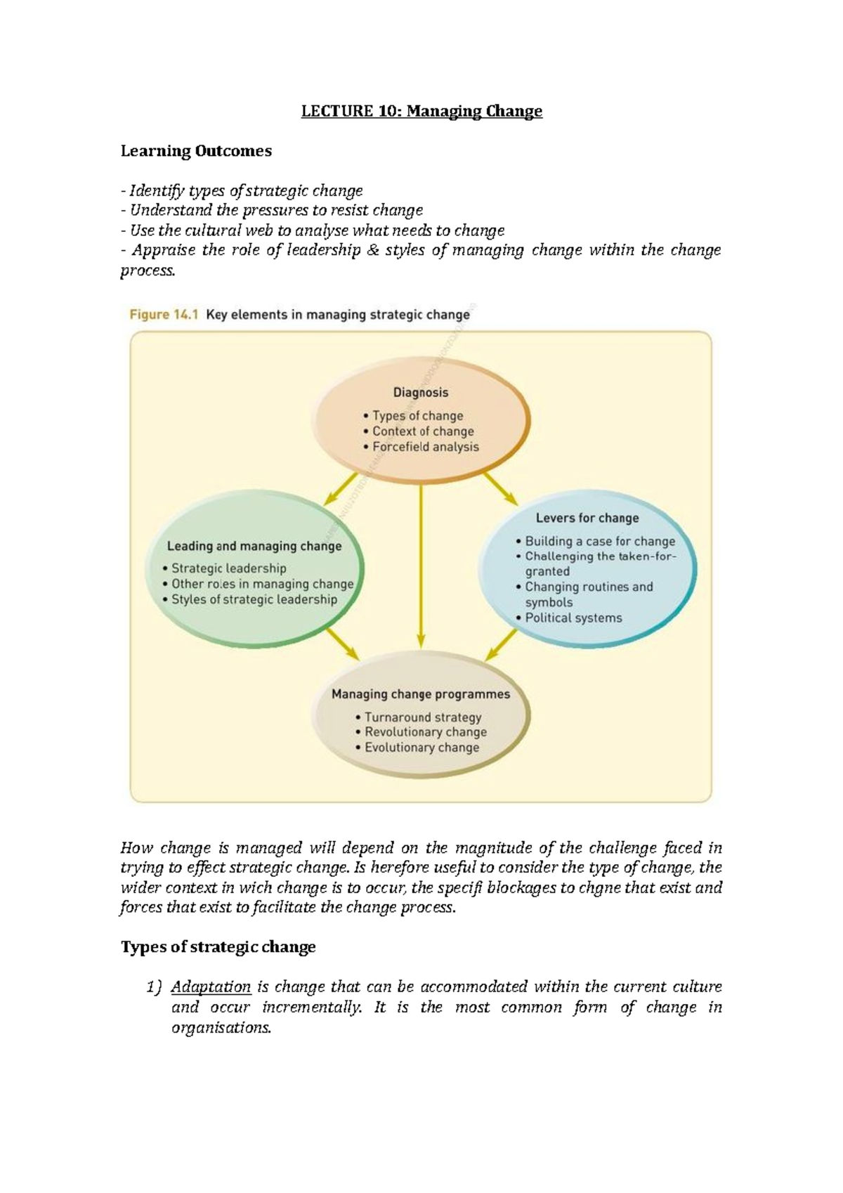 Managing Change - LECTURE 10: Managing Change Learning Outcomes ...