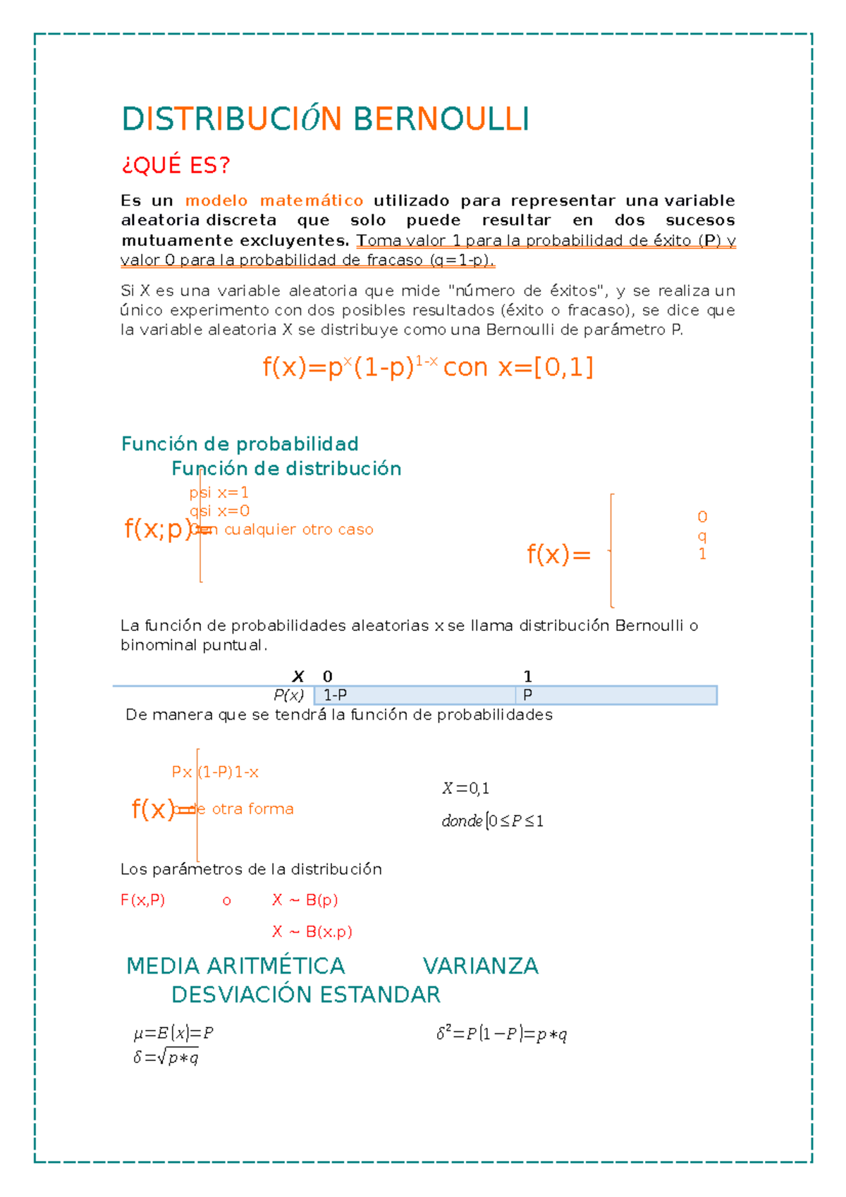 ACT. 1 Distribucion Bernoulli - DISTRIBUCIÓN BERNOULLI ¿QUÉ ES? Es un ...
