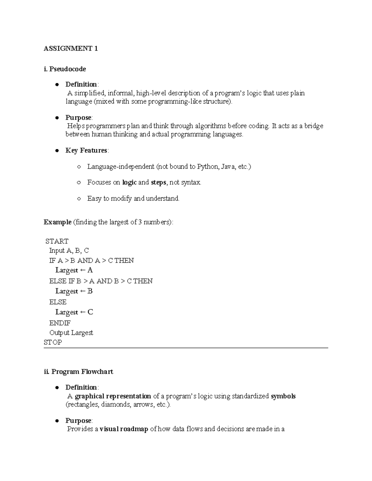 Assignment 1 - Pseudocode & Flowchart Overview for Programming - Studocu