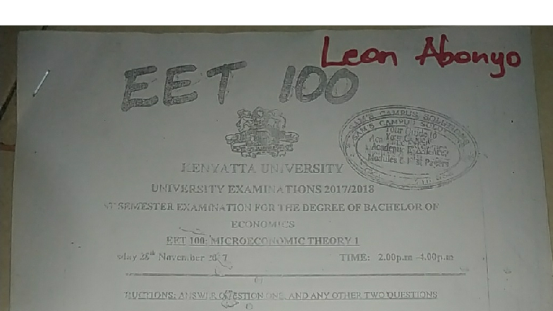 EET 100: Microeconomic Theory Past Exam Papers by Leon Abonyo - Studocu