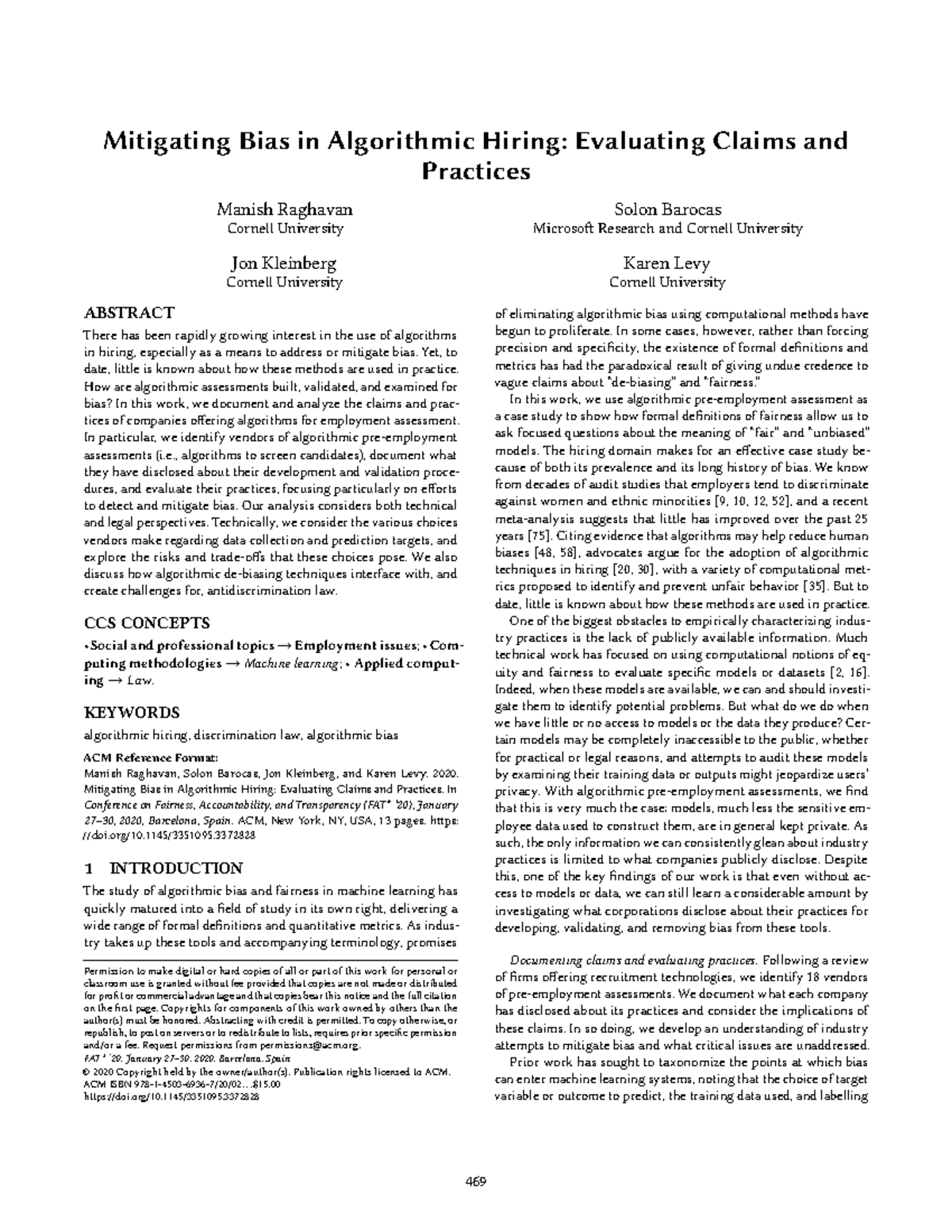 FAT* '20: Evaluating Algorithmic Bias Mitigation in Hiring Practices ...
