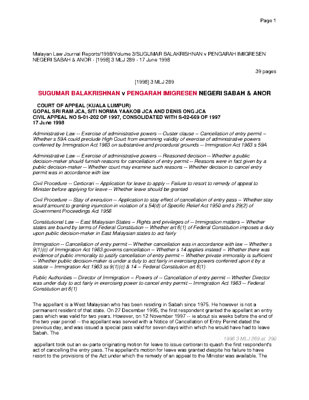 Sugumar Balakrishnan v Pengarah Imigresen: Case Analysis & Highlights ...