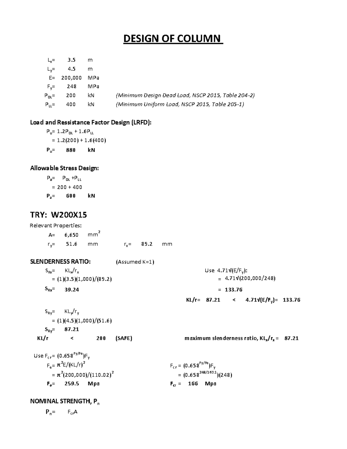 CLM - Steel Design: Column Load Analysis and Strength Calculations ...