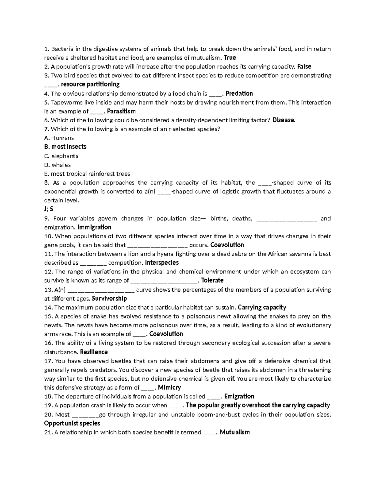 Chap 5 - Final Quiz on Ecological Interactions and Population Dynamics ...