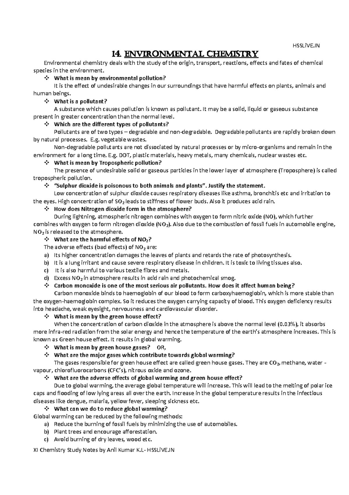 +1chemistry chapter-14 - 14. ENVIRONMENTAL CHEMISTRY Environmental ...