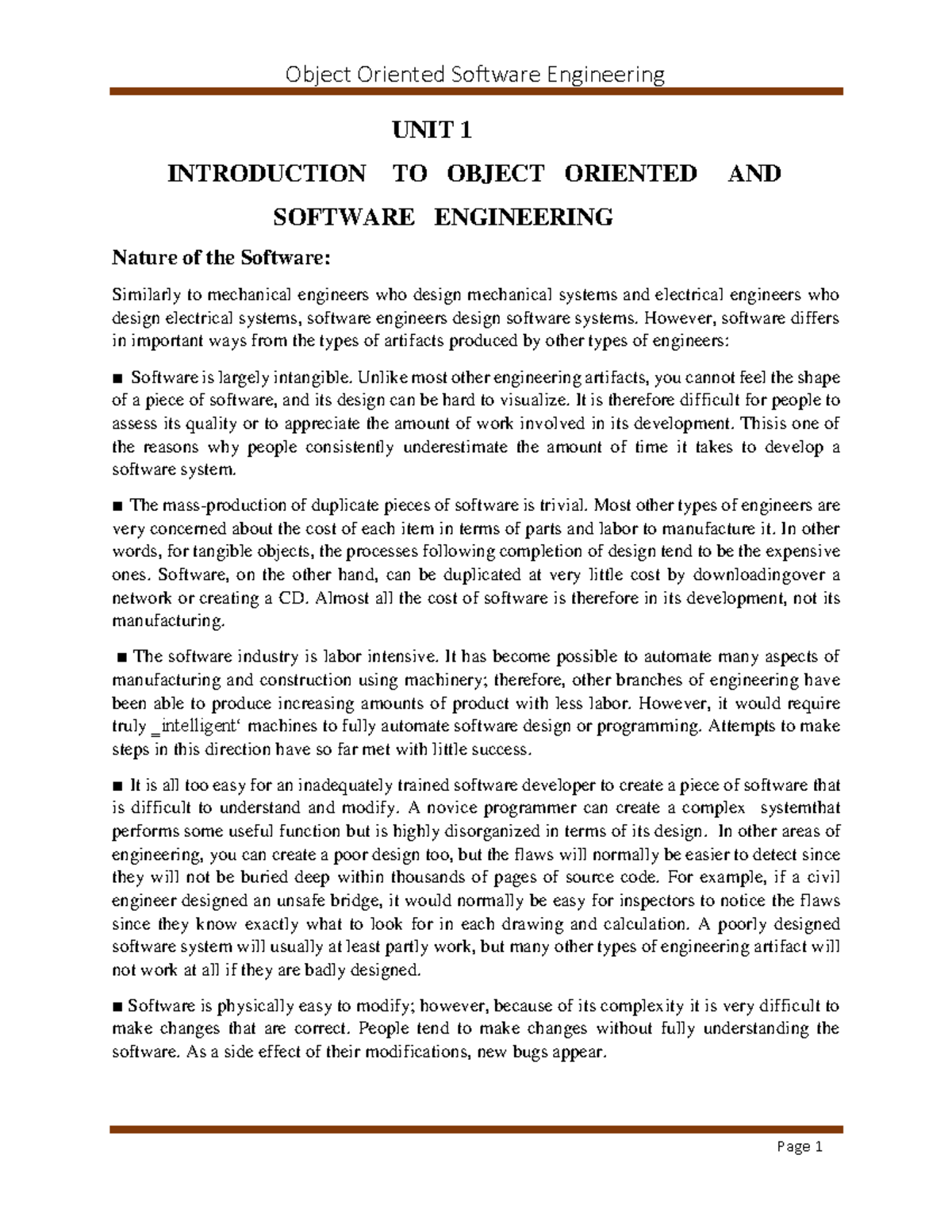 OOSE U-1,2 - Introduction to Object Oriented Software Engineering - Studocu