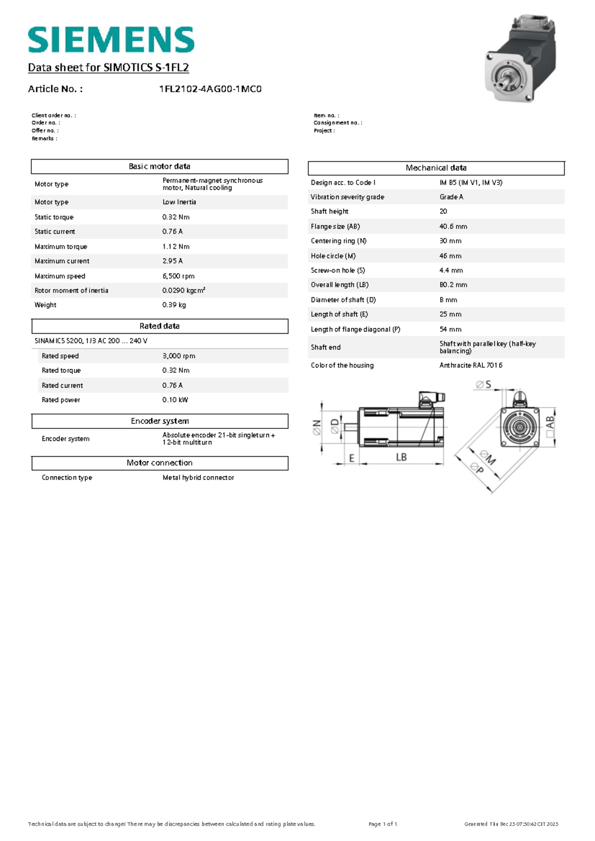 1FL2102-4AG00-1MC0 Synchronous Motor Data Sheet - Studocu