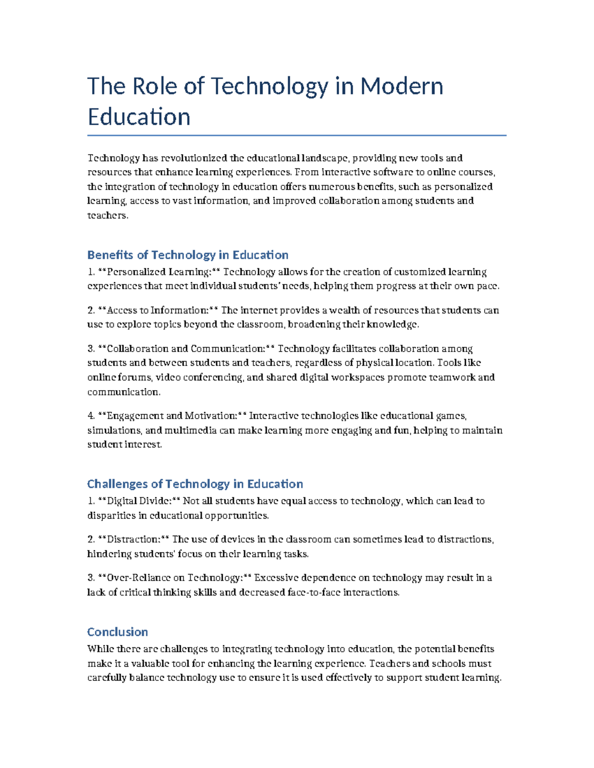 The Role of Technology in Modern Education - The Role of Technology in ...