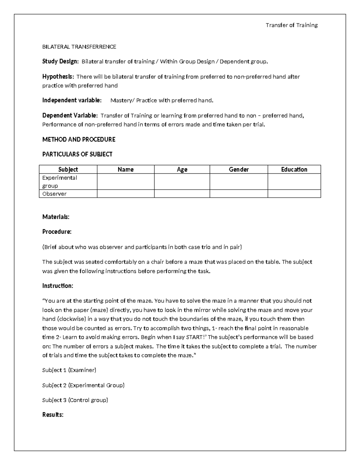 Bilateral Transfer of Training: Study Design and Methodology Insights ...