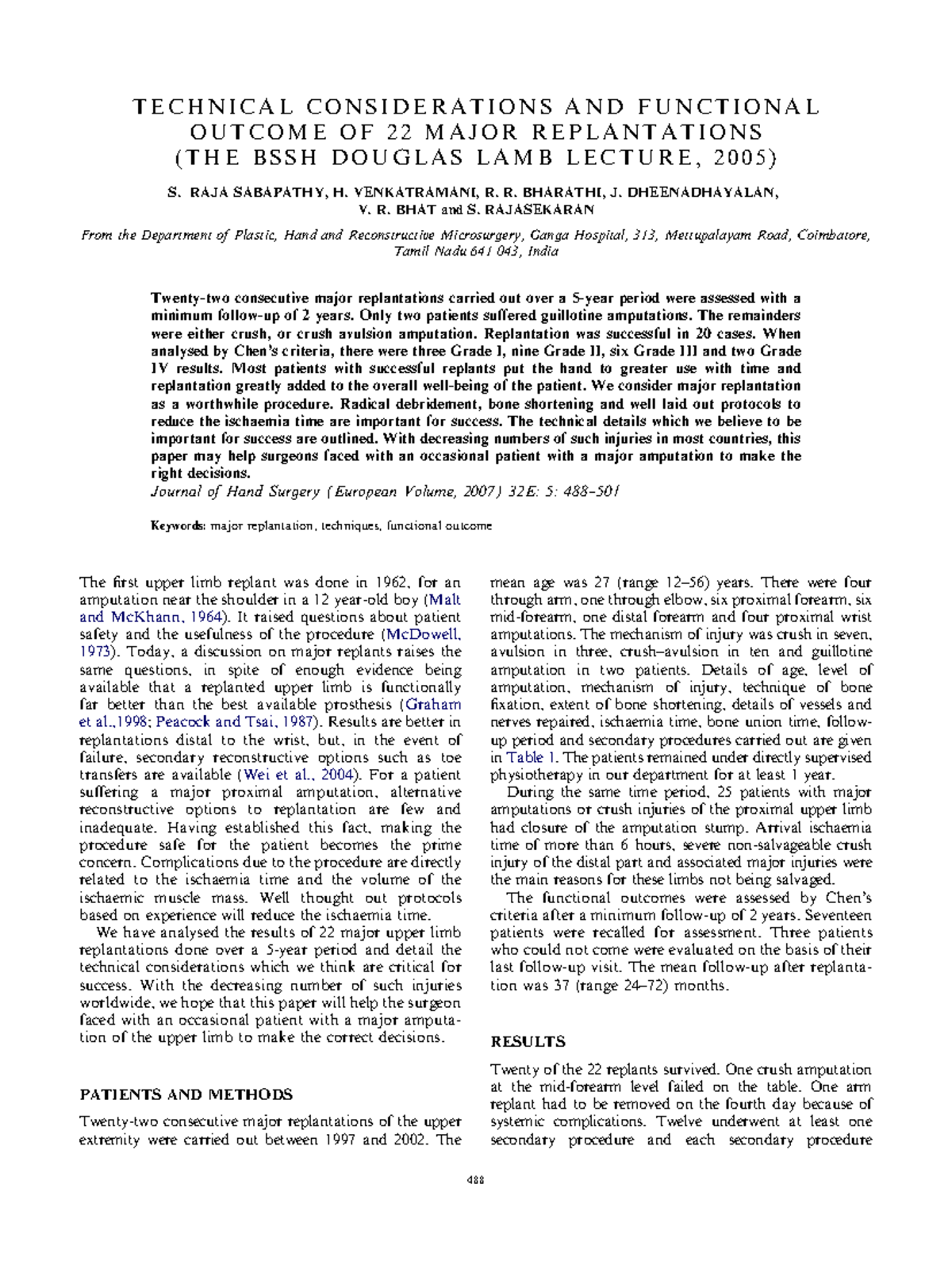BSSH 2005: Technical Insights & Outcomes of 22 Major Replantations ...