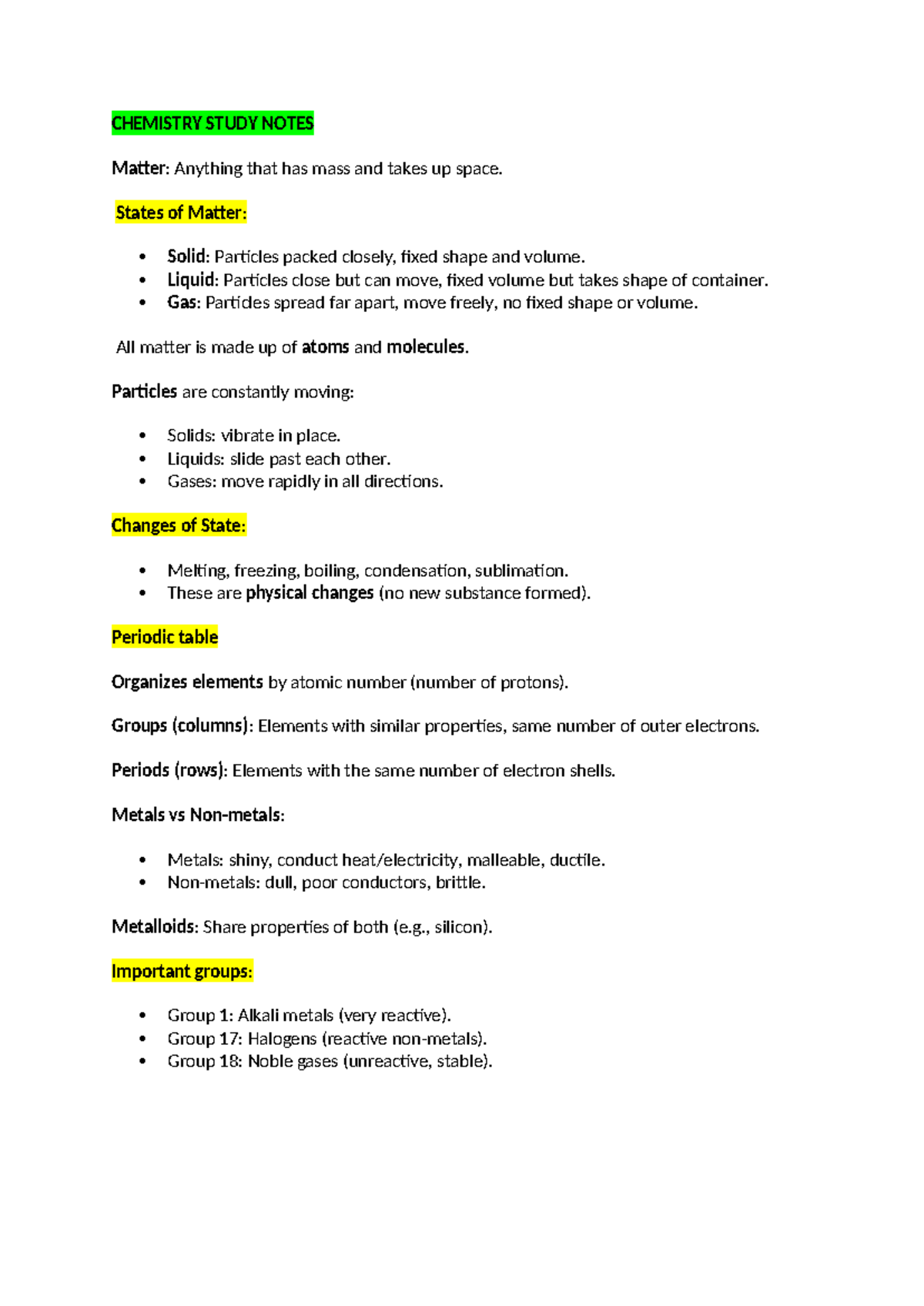 CHEM 101: Comprehensive Study Notes on Matter and Chemical Bonds - Studocu