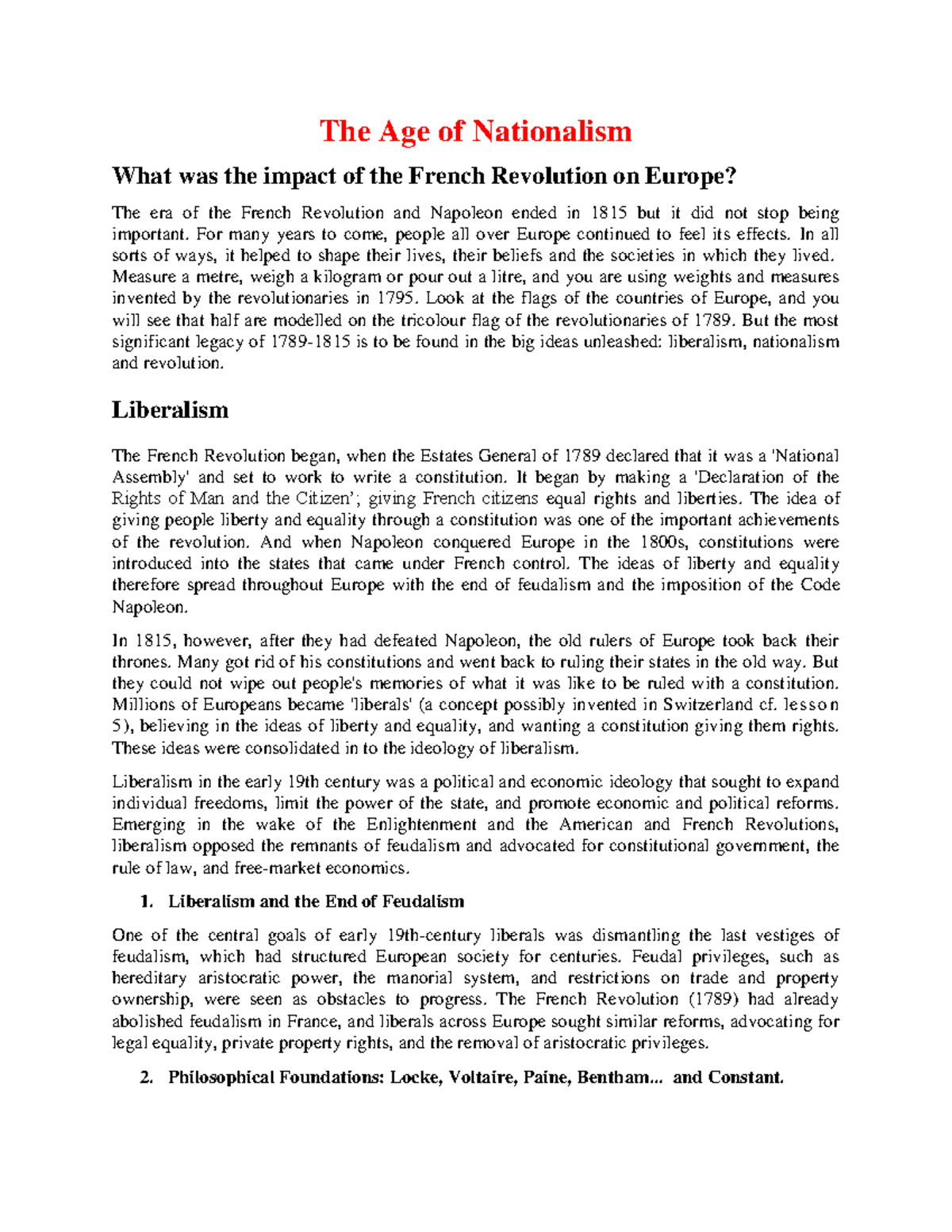 The Age of Nationalism: Economic Impacts of the French Revolution - Studocu