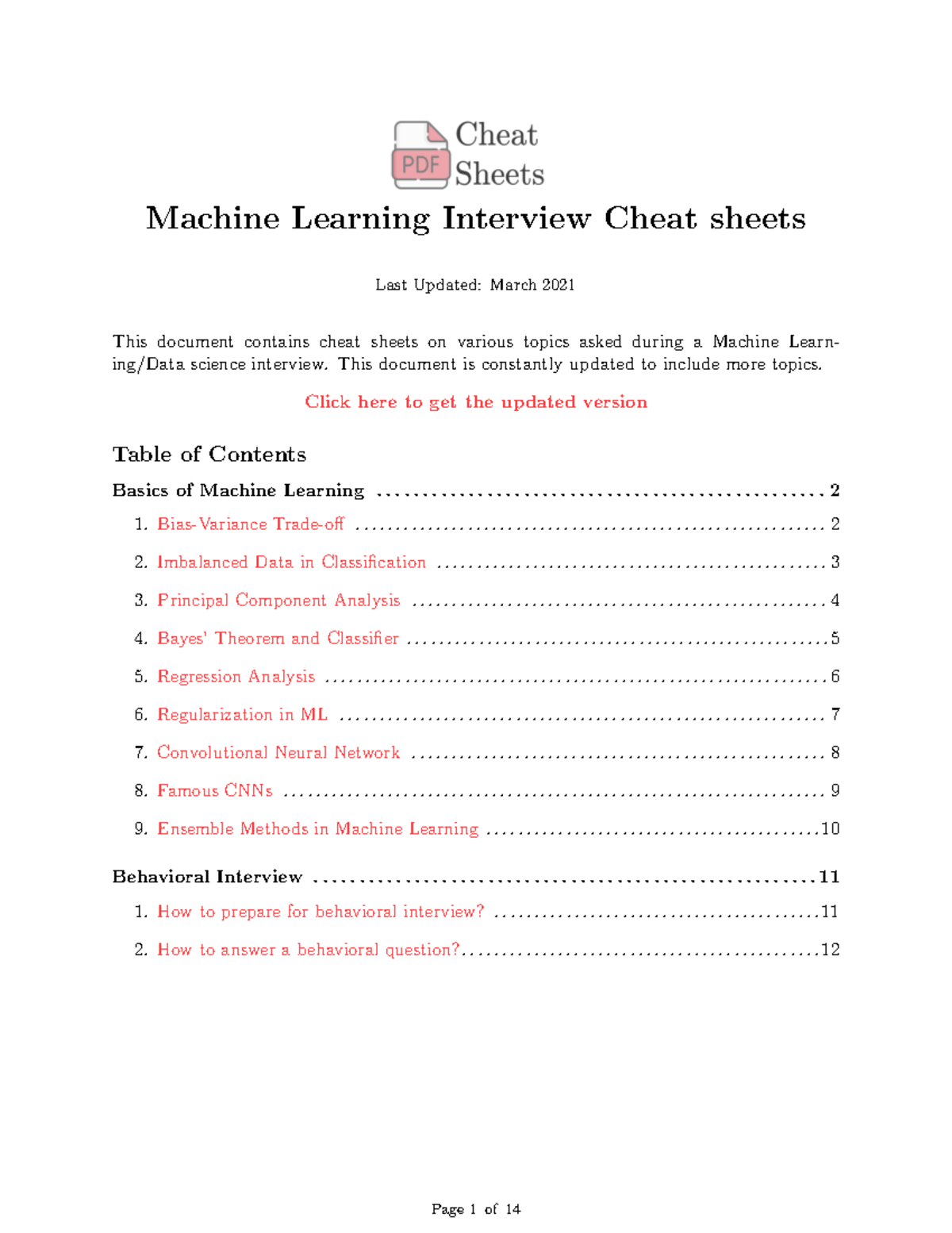 Machine Learning Interview Cheat sheets - This document is constantly ...