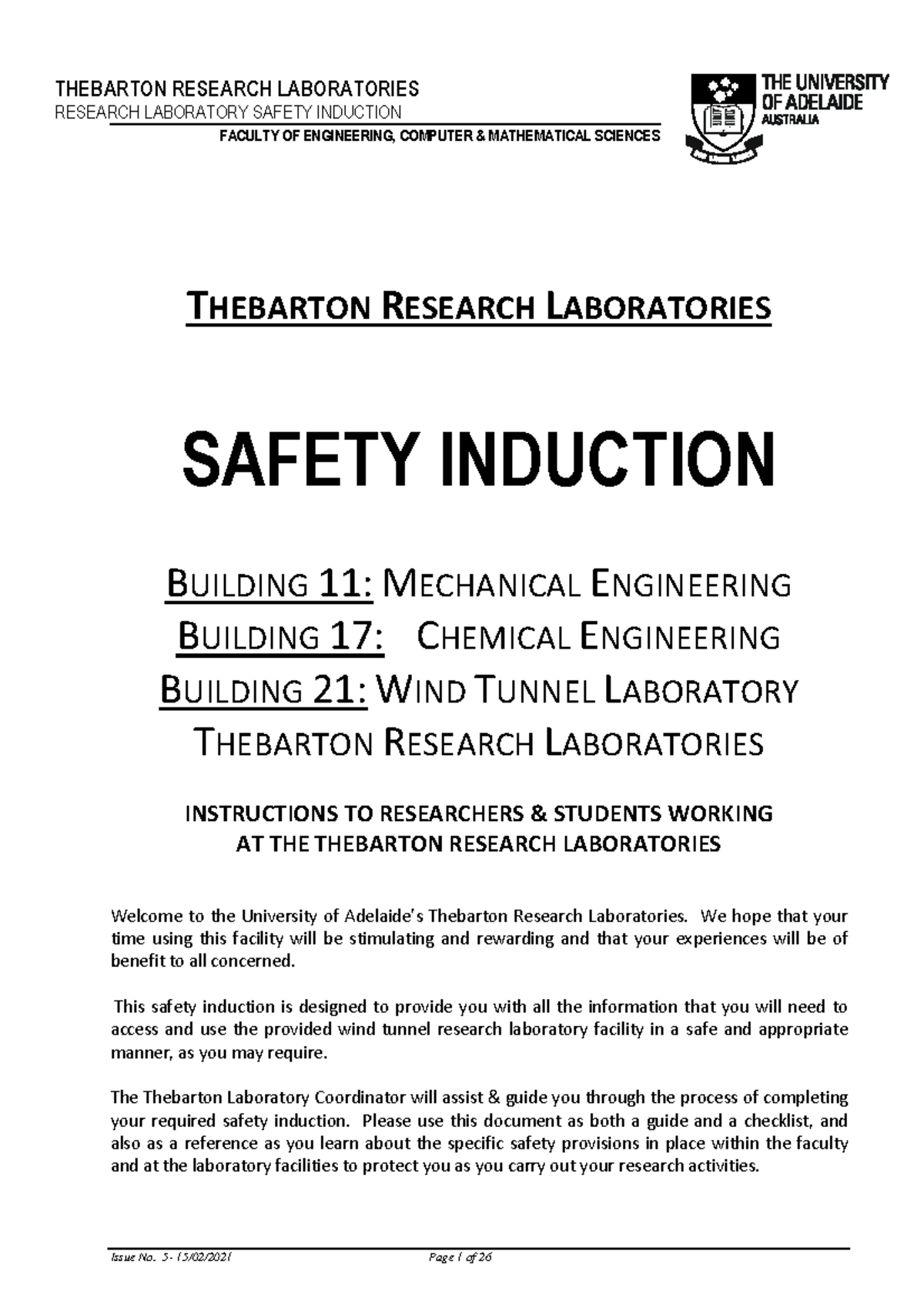 2024 Thebarton B11 & B21 Lab Safety Induction Guidelines for ...