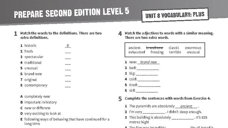 Prepare 5 Vocabulary Plus Unit 08: Definitions & Exercises - Studocu