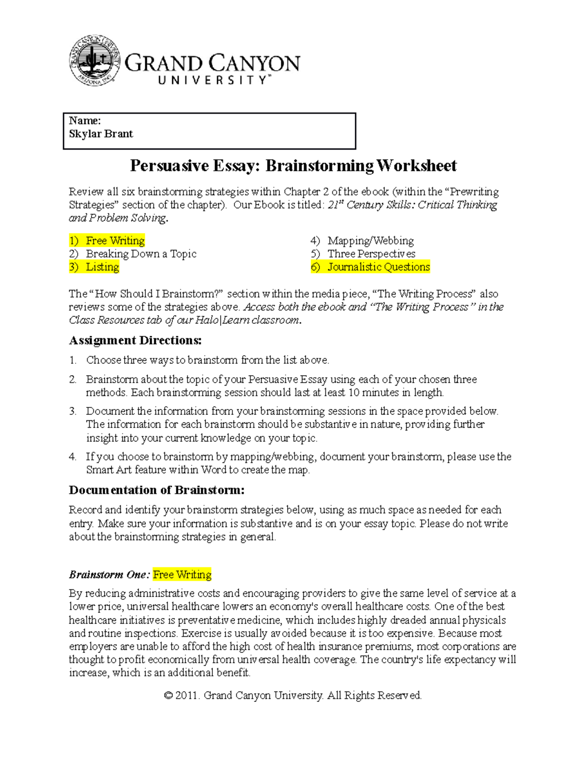 PHI105 T2 Persuasive Essay Brainstorming Worksheet - 4/13/2023 - Studocu