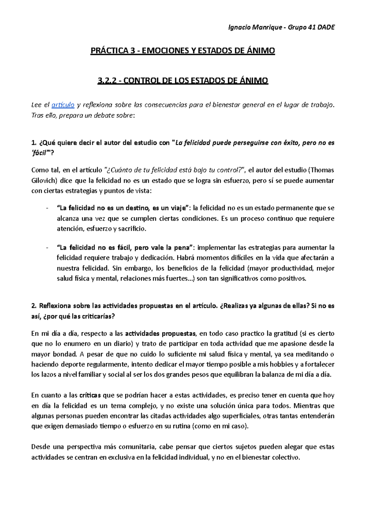 P3 - Emociones Y Estados DE Ánimo - PRÁCTICA 3 - EMOCIONES Y ESTADOS DE ...