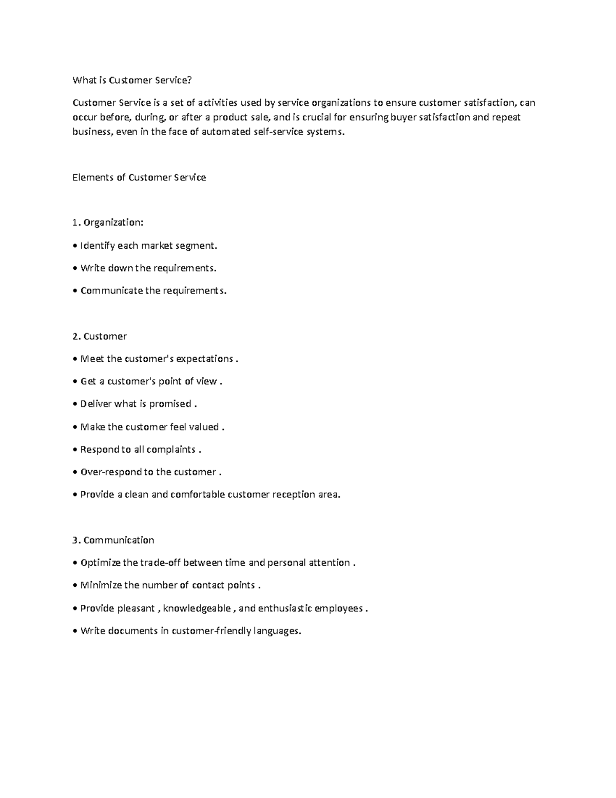 Understanding Customer Service: Key Elements for Satisfaction - Studocu