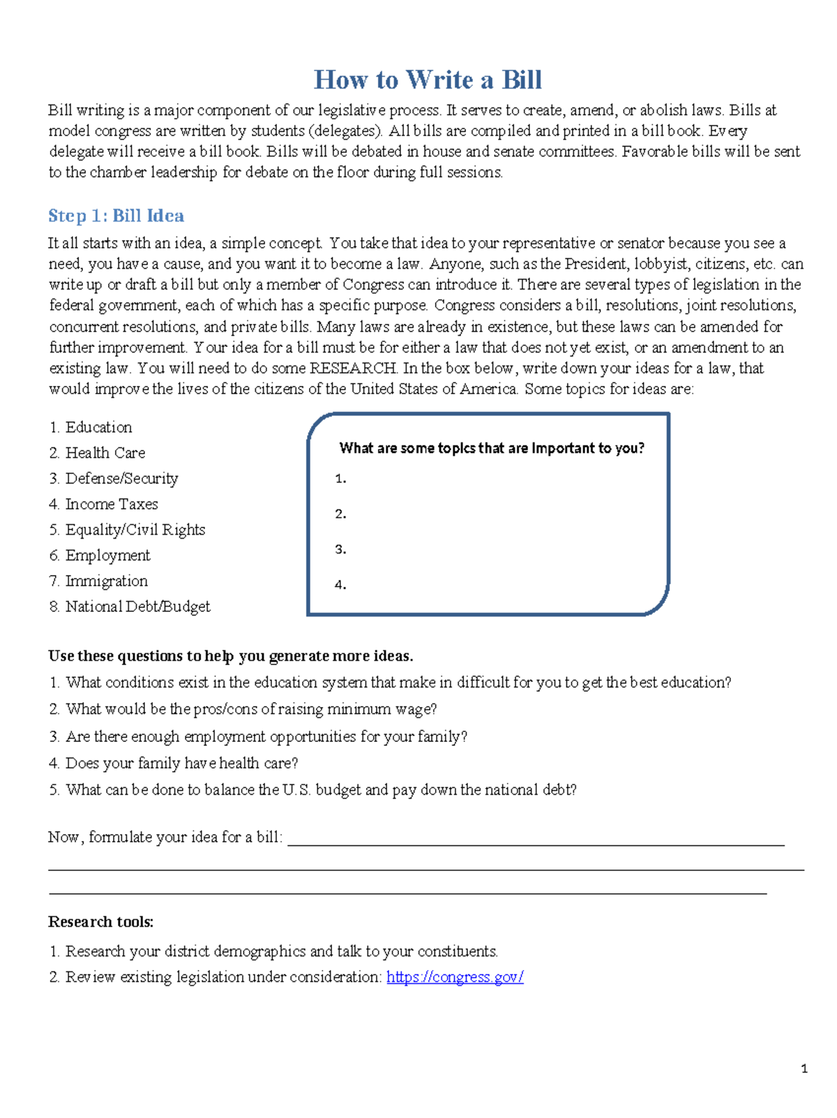 How to Write a Bill: A Guide for Model Congress Delegates - Studocu