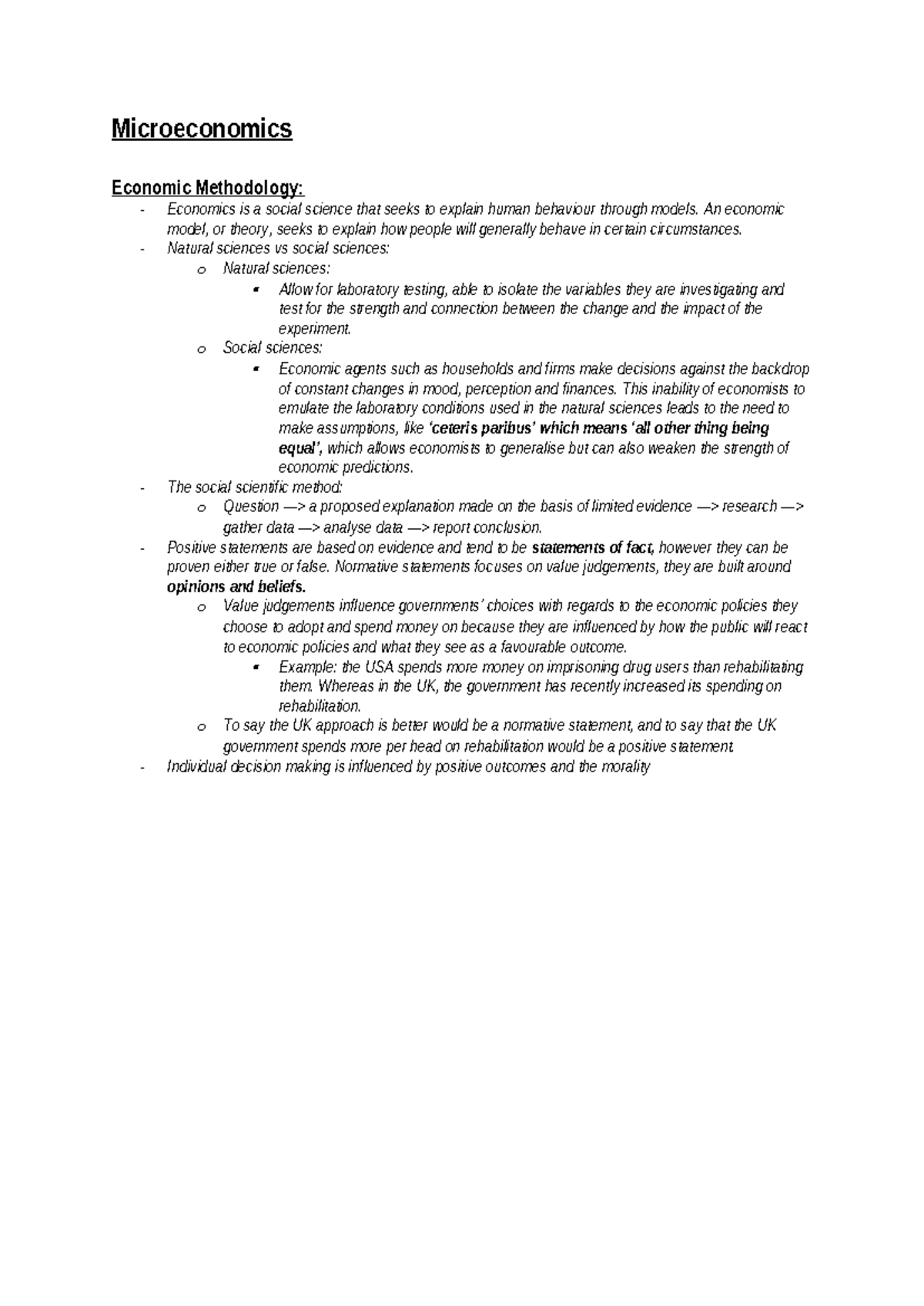 Revision notes - Microeconomics Economic Methodology: - Economics is a ...