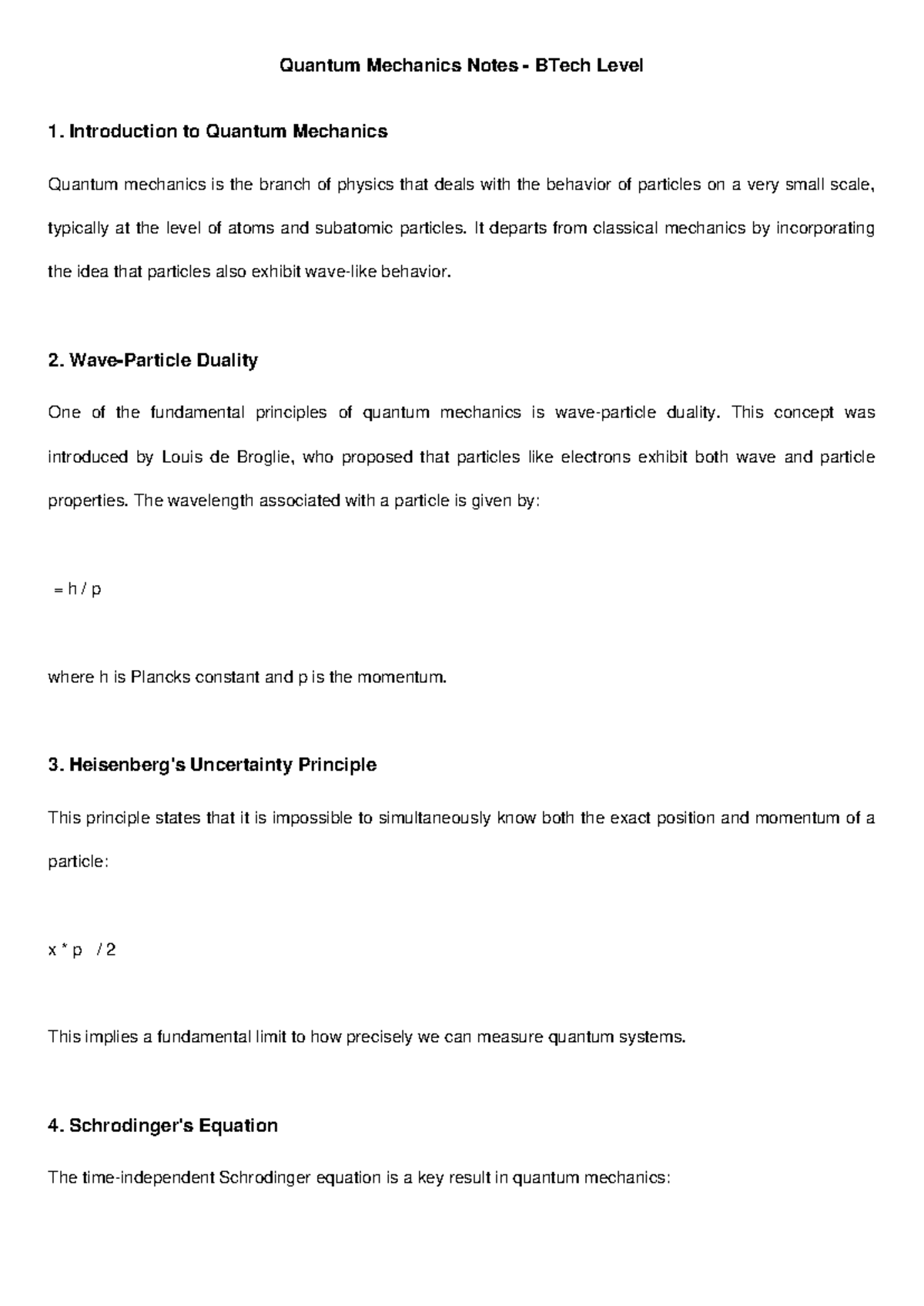 Quantum Mechanics Notes BTech Level 1: Key Concepts & Principles - Studocu