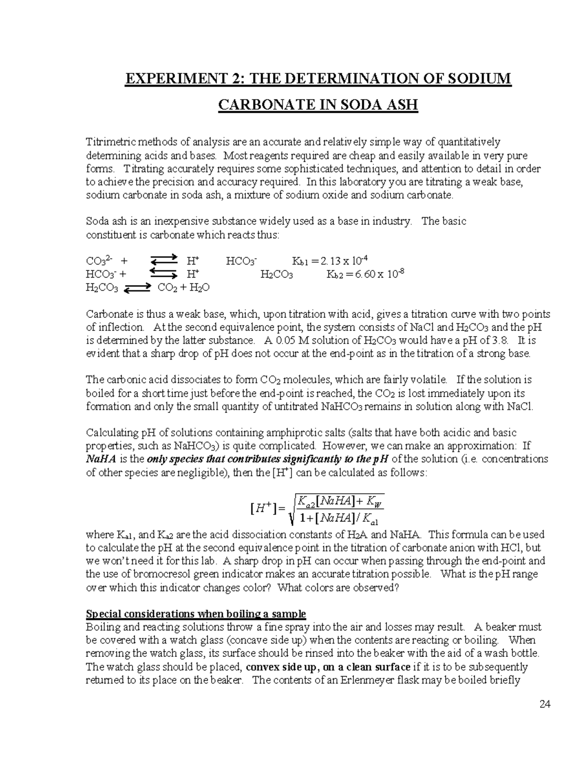 CHM 2354 - Experiment 2: Titration of Sodium Carbonate in Soda Ash ...