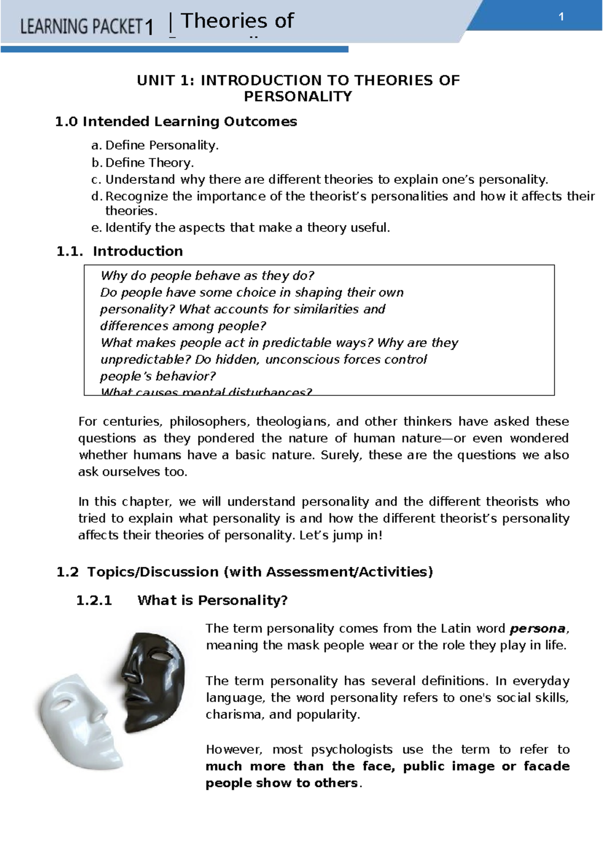 Psych 204: Theories of Personality - Overview of Psychodynamic Concepts ...