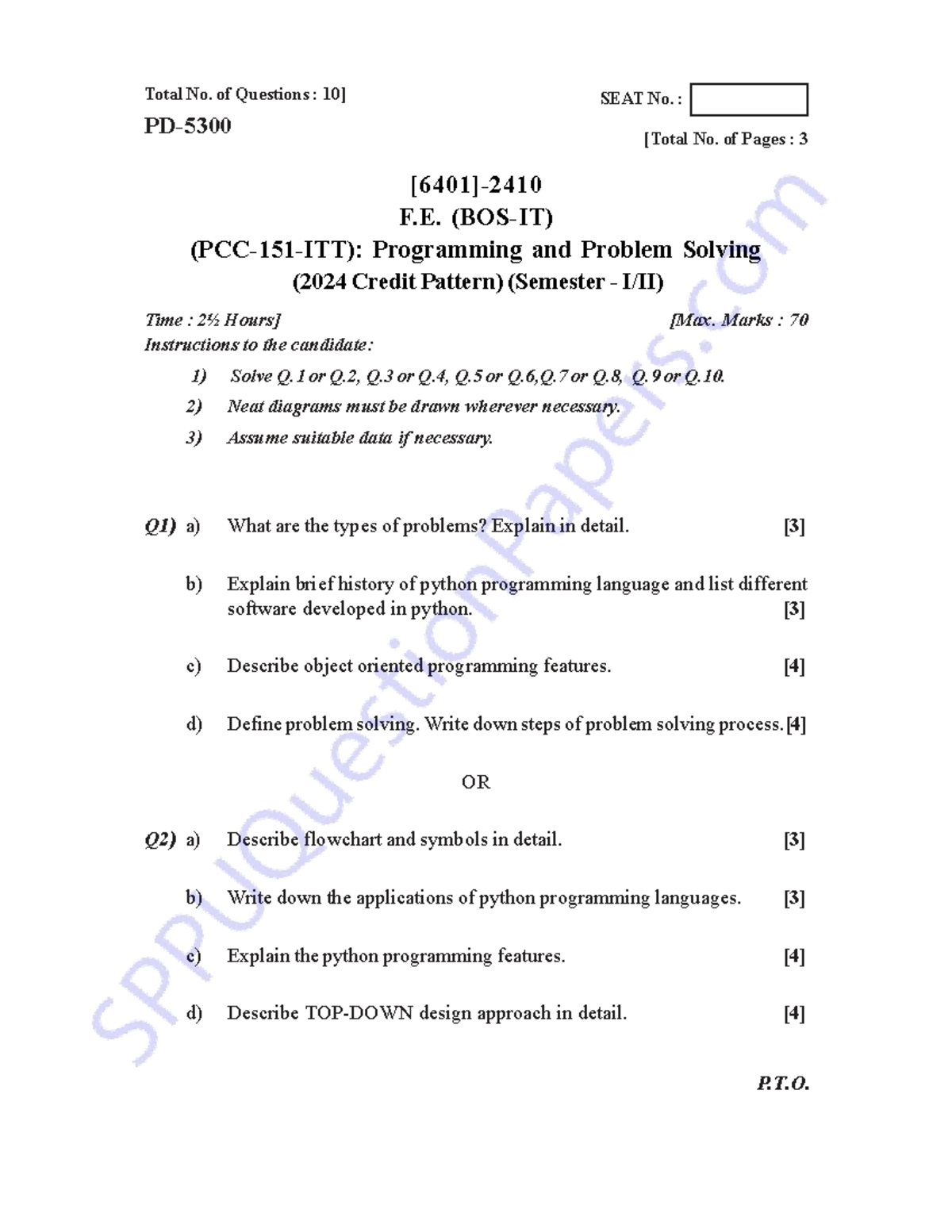 F.E. Programming and Problem Solving (2024) Exam Pattern & Questions ...