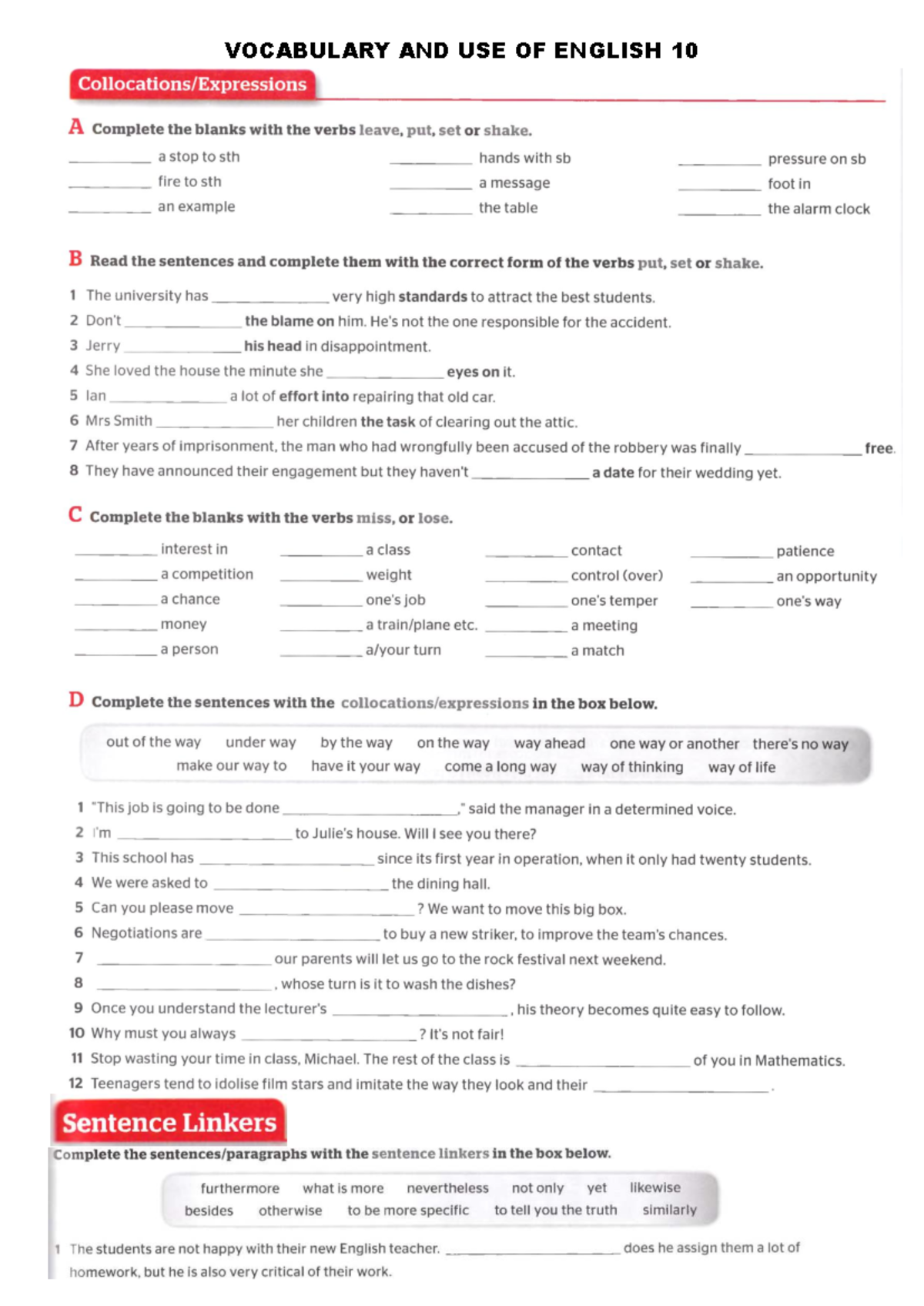 Vocabulary and Use of English 10: Verbs, Phrasal Verbs, and Exam ...