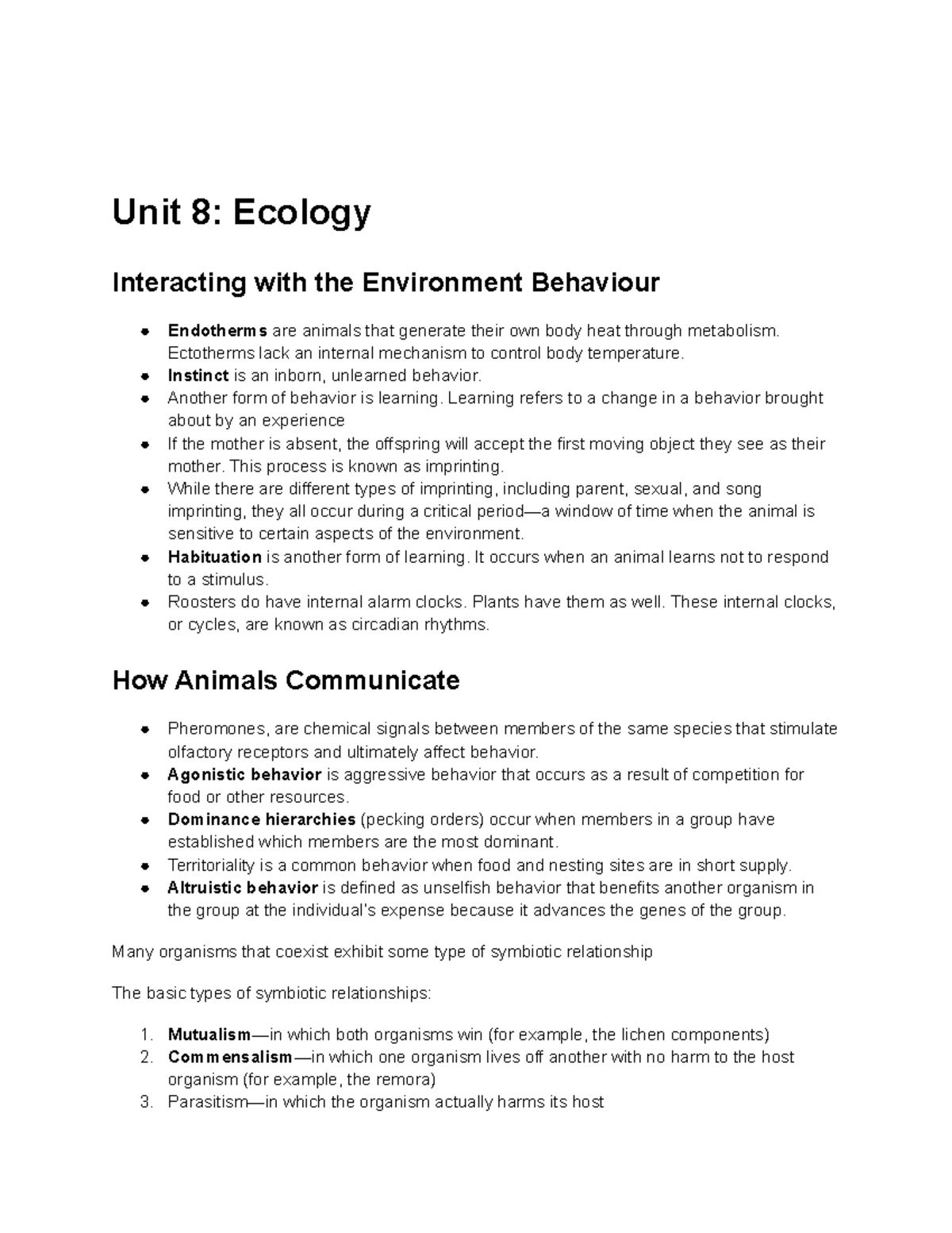 AP Bio Unit 8 - Full notes cover AP Bio Unit 8-Ecology - Unit 8 ...