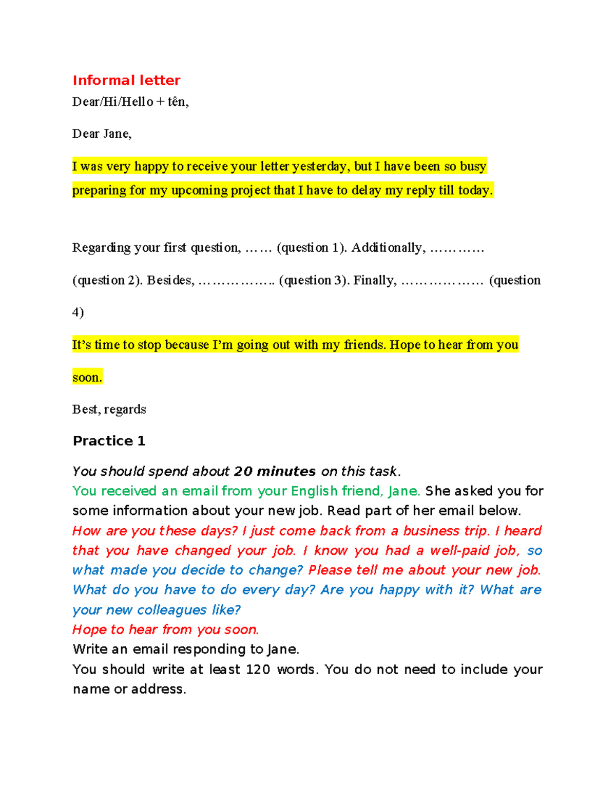 Informal Letter Response Practice 1: Email Writing Skills - Studocu