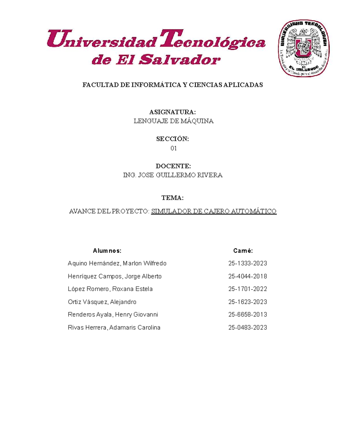 Avance del Proyecto: Simulador de Cajero Automático - LENGUAJE DE ...