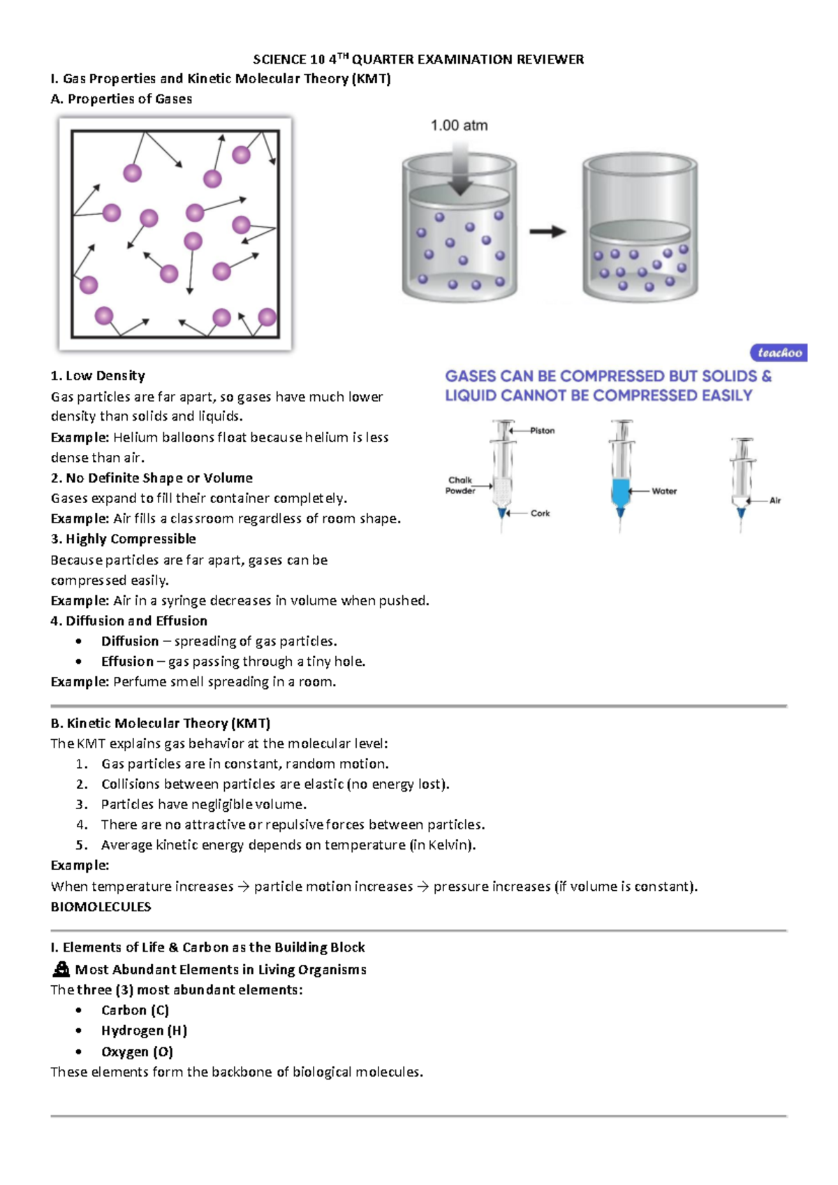 SCIENCE 10 4TH QUARTER EXAMINATION REVIEWER: GAS PROPERTIES ...